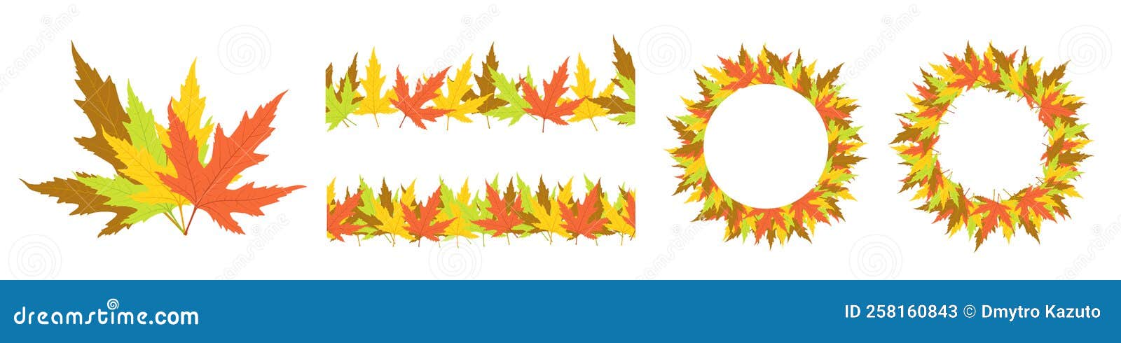 Maple Leaf Border and Frame. Seamless Vector Leaves. Bouquet of ...