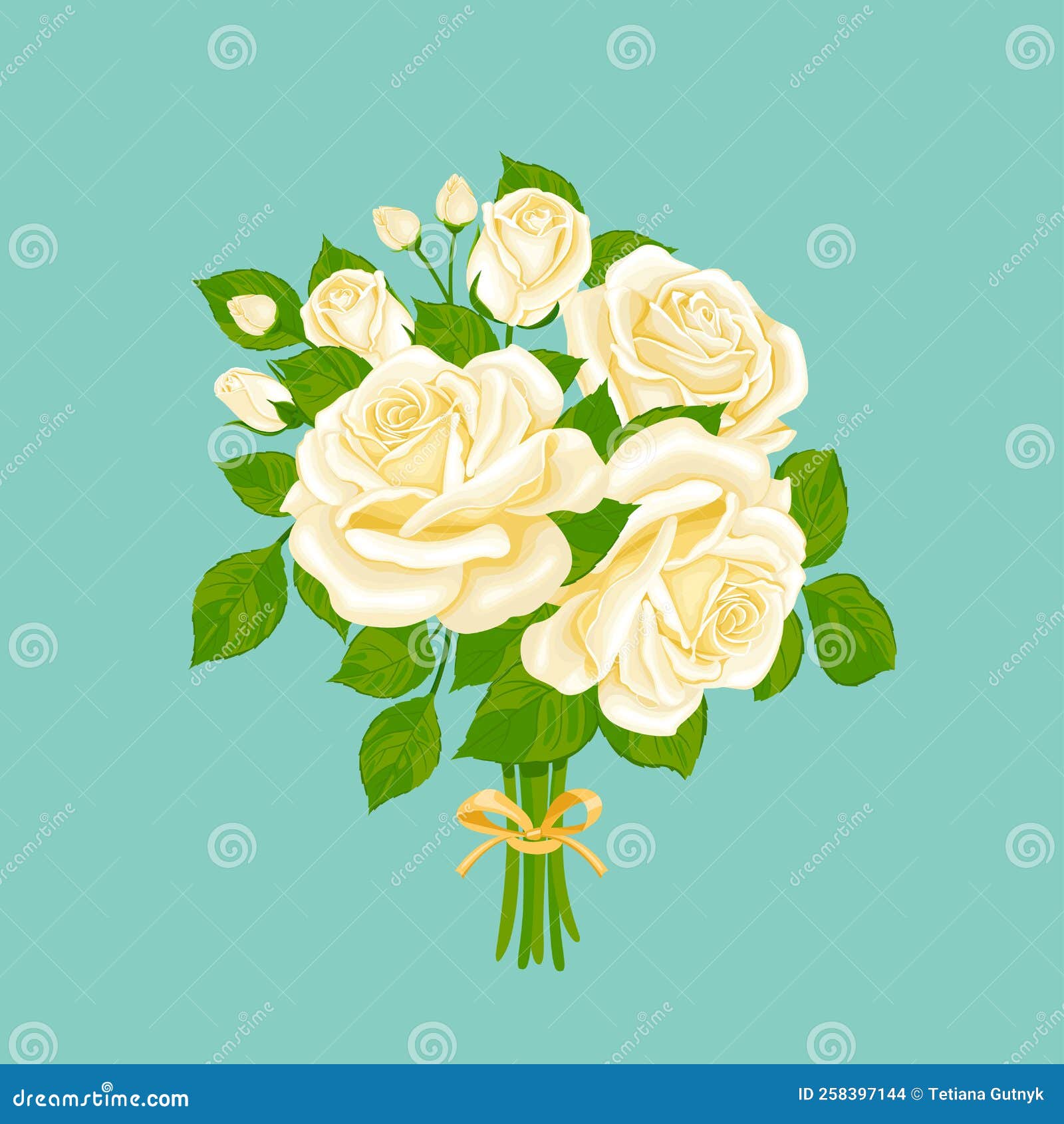 Bouquet of White Roses Isolated on a Blue Background. Vector Cartoon ...