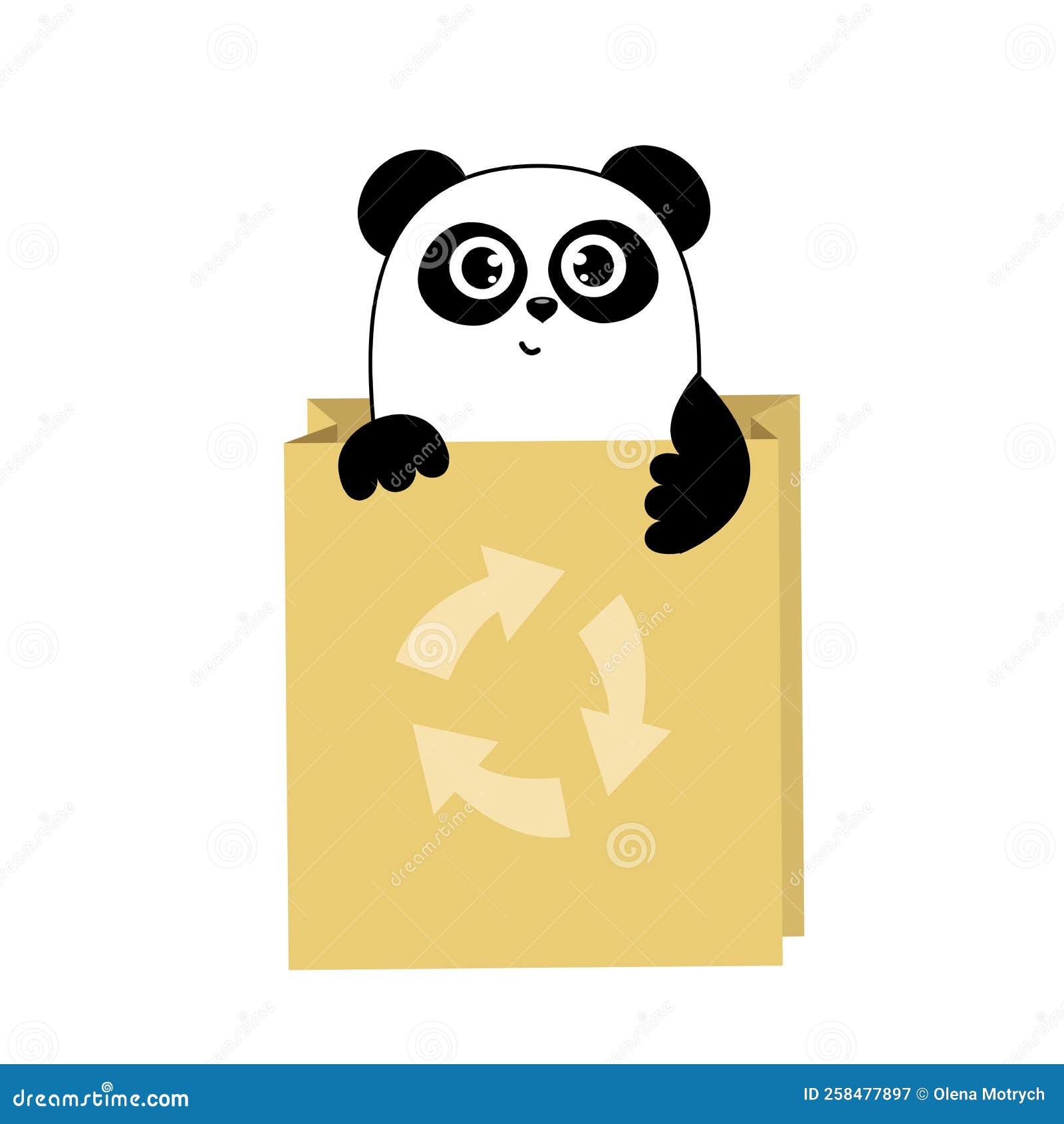 Cute Cartoon Panda in Eco Bag and Recykling Sign. Funny Character for ...