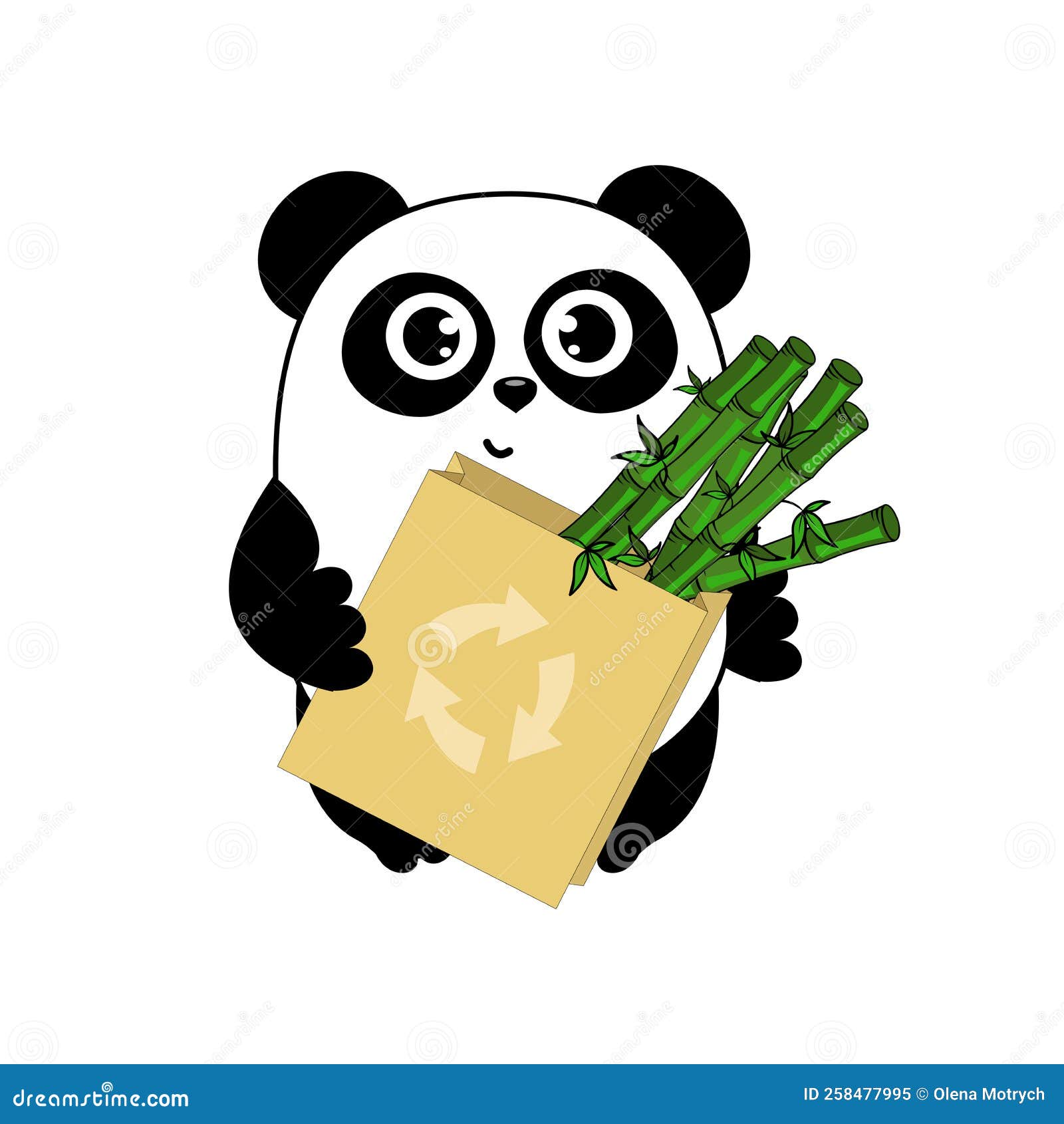 Cute Cartoon Panda with Bamboo Eco Bag and Recykling Sign. Funny ...