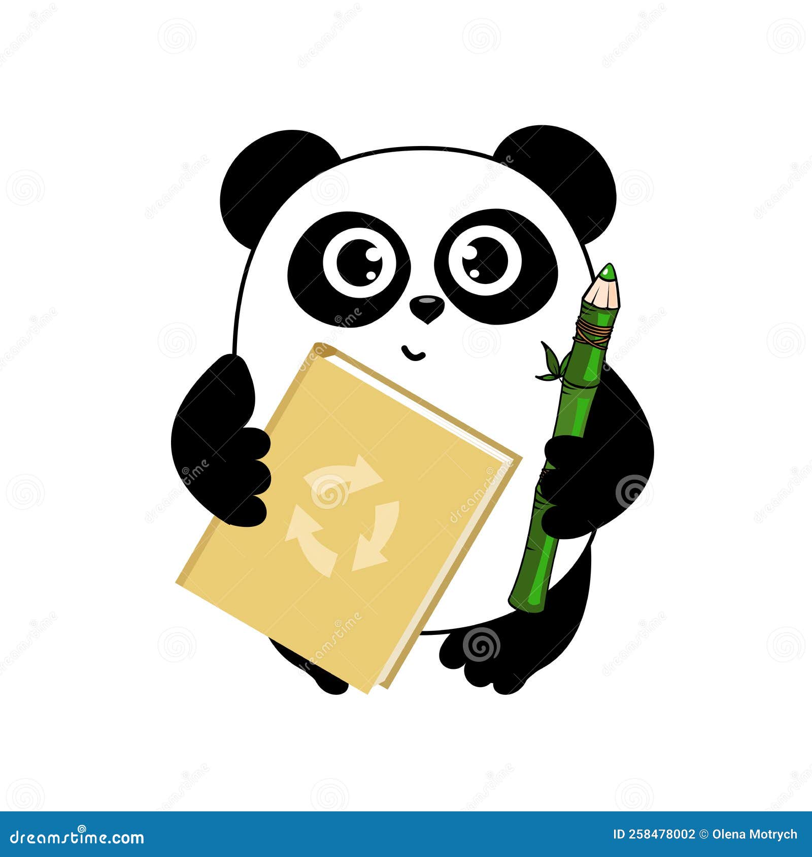 Cute Cartoon Panda Eco Book and Recykling Sign. Funny Character for ...