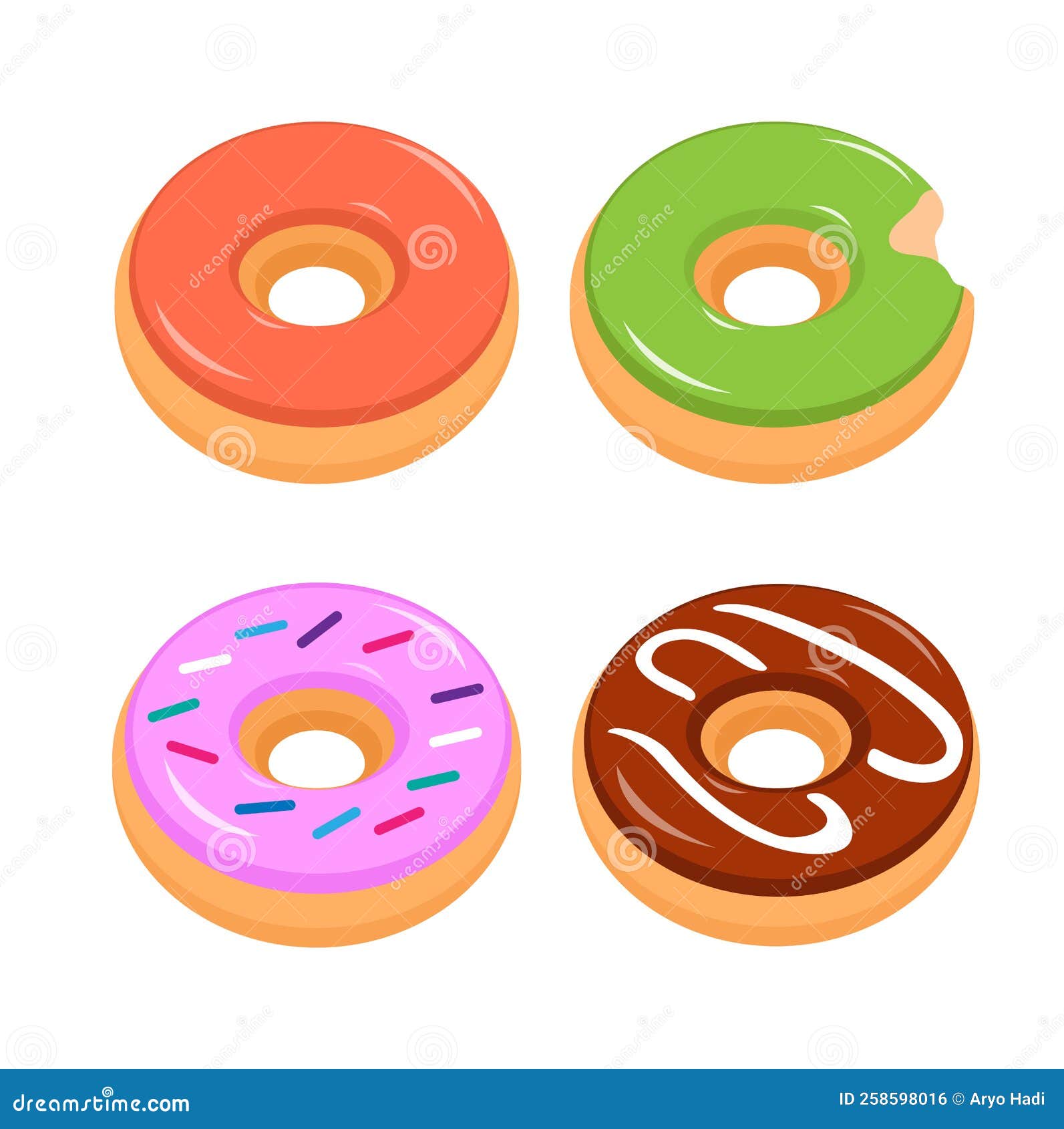 Donut Snack Food Collection Set Cartoon Illustration Vector Stock ...