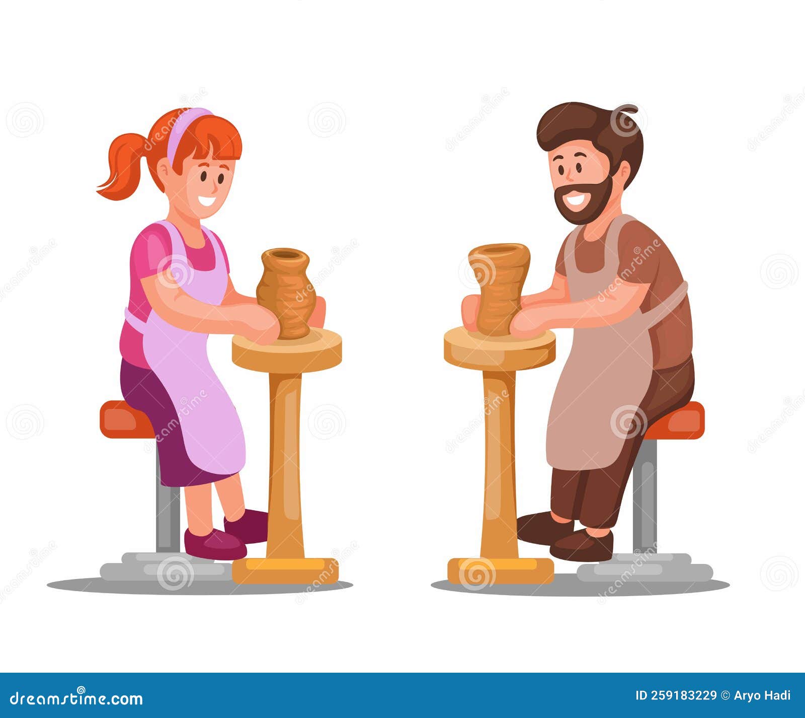 Potter And Artist Spending Time On Hobbies, Flat Cartoon Vector ...