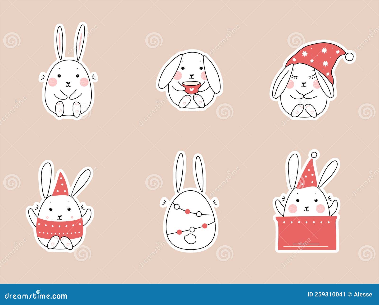 Cute Rabbits Vector Stickers Stock Vector - Illustration of sticker ...