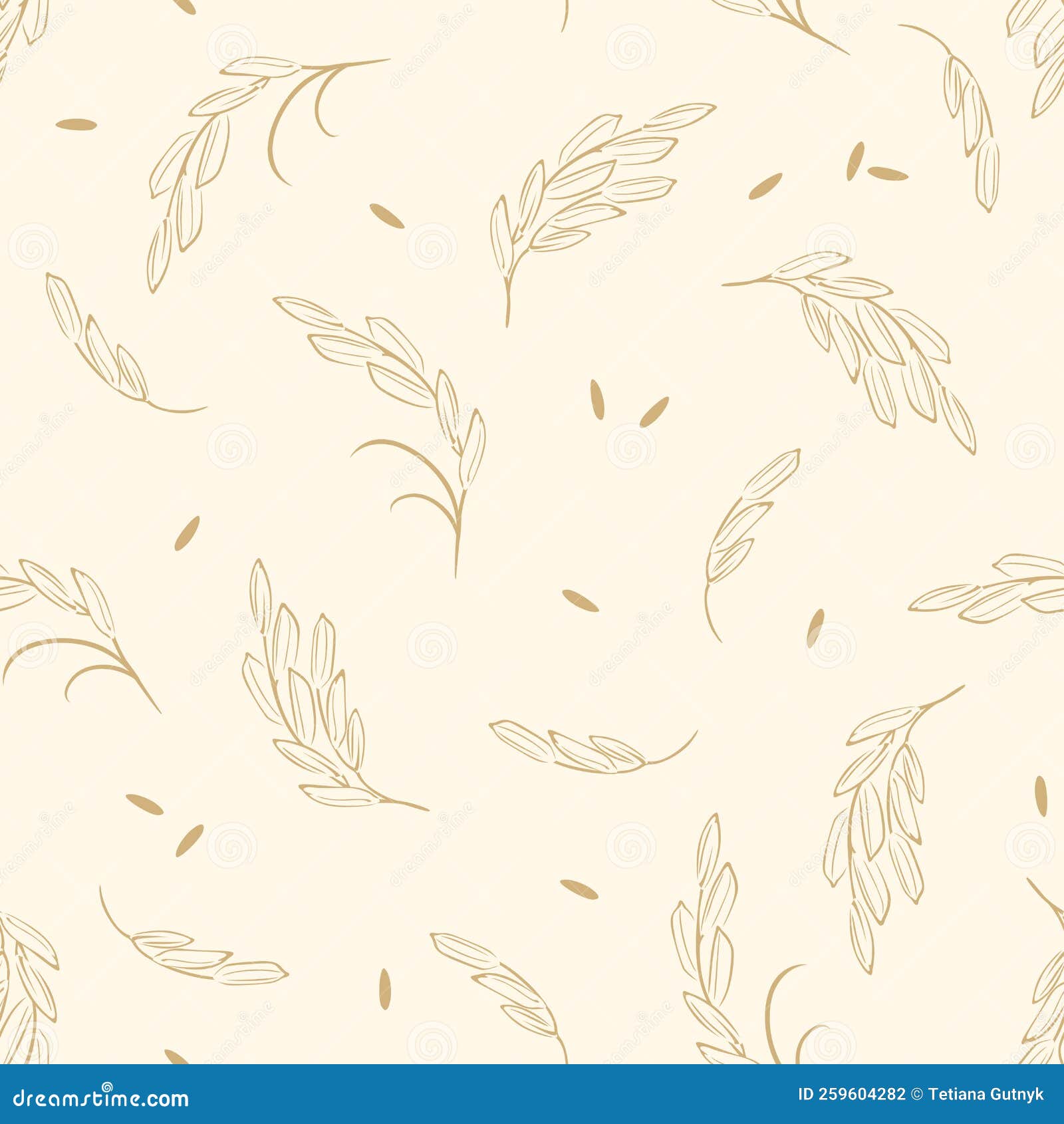 Rice Seamless Pattern. Botanical Background with Ears and Seeds of Rice ...
