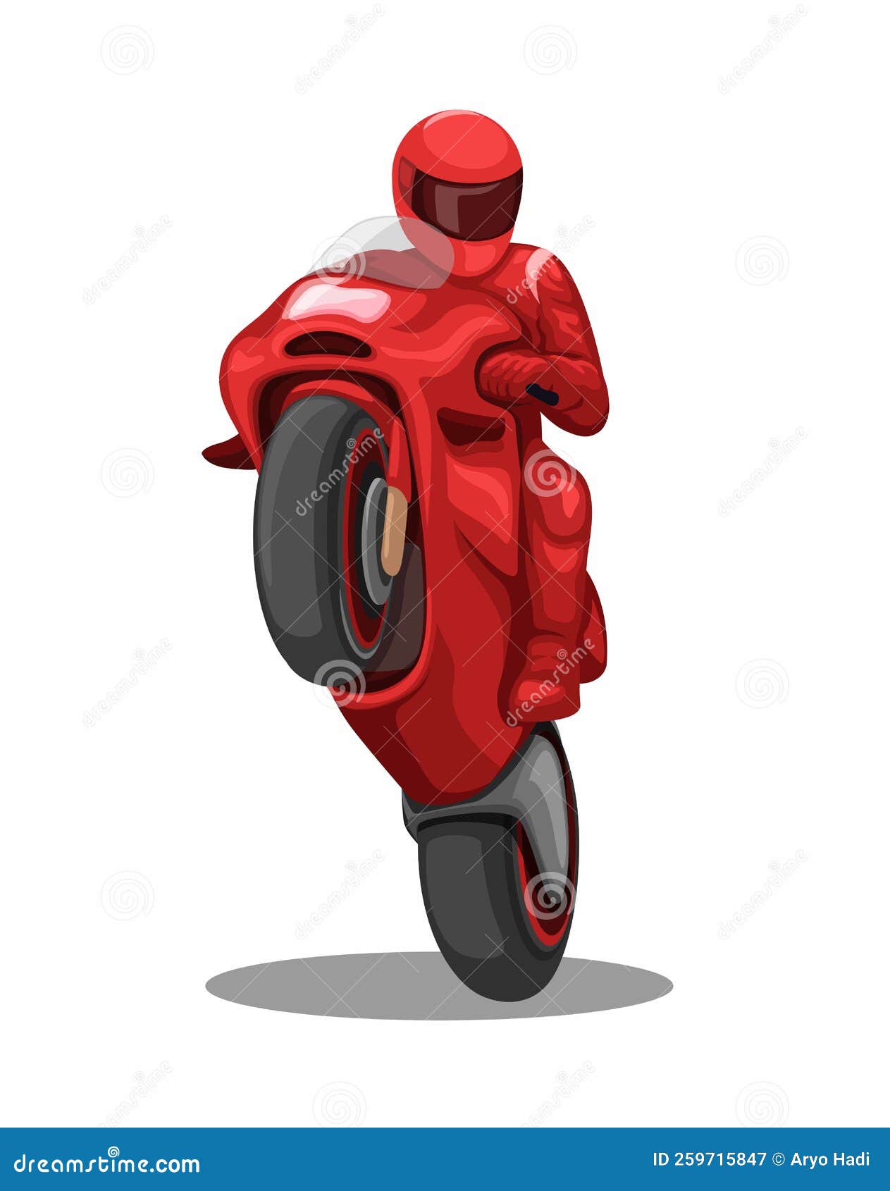 Motorbike Rider In Red Team Wheelie Pose. Racing Competition Cartoon ...