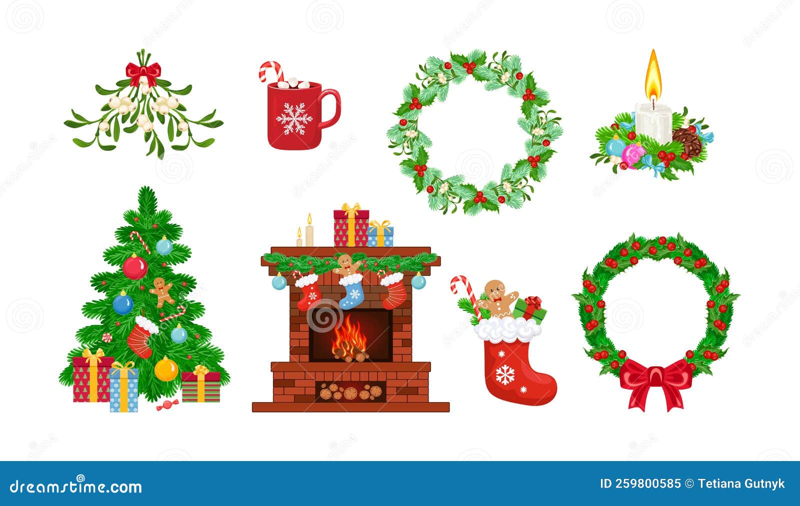 Christmas Design Set. Elements of New Year S Decor. Vector Bright ...