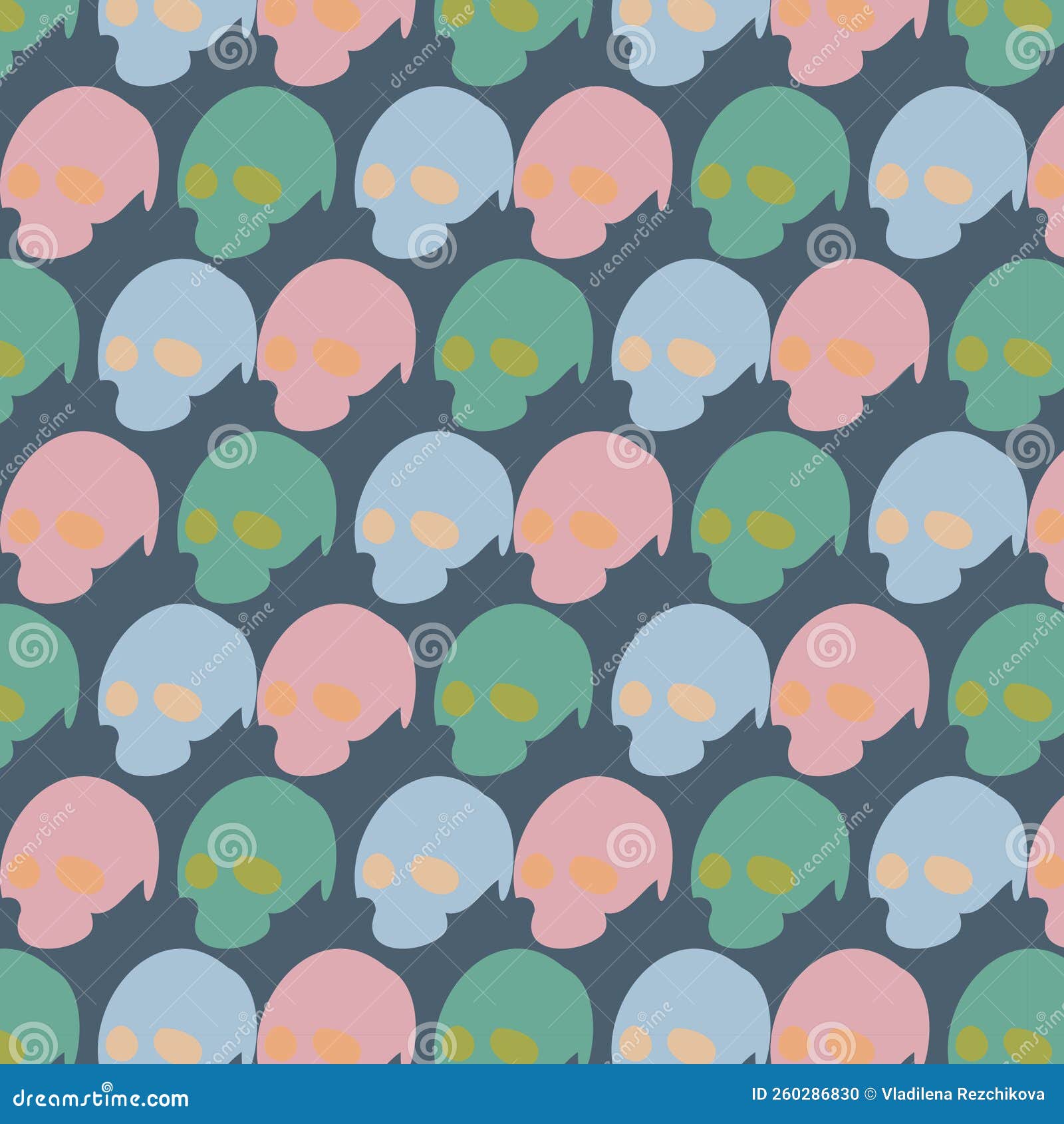 Seamless Vector Pattern with Colorfull Skull on Blue Background Stock ...