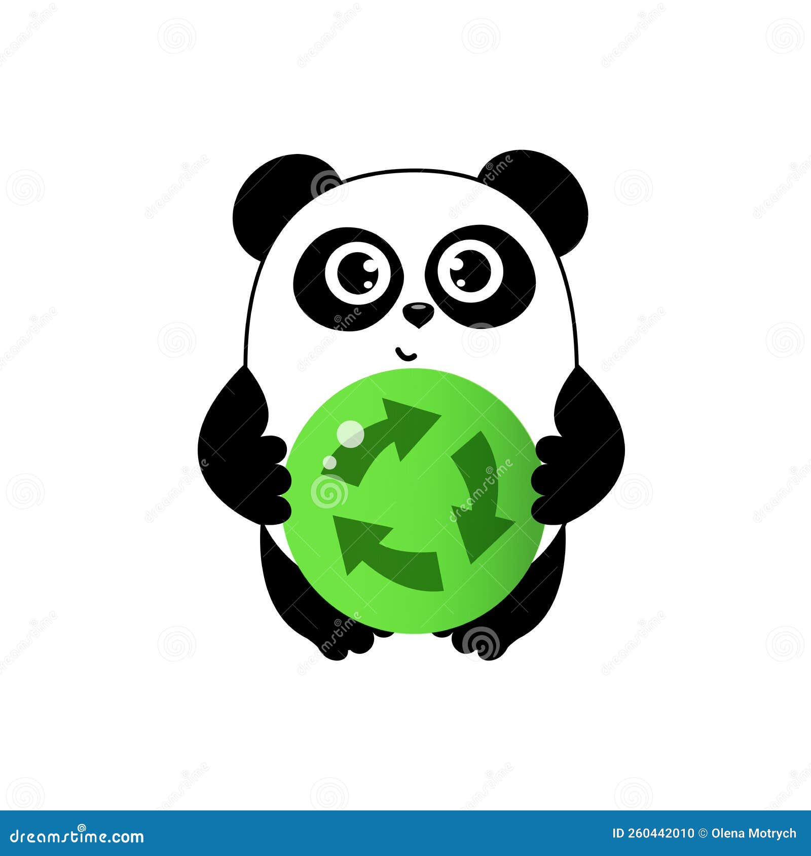 Cute Cartoon Panda with Eco Banner and Recykling Sign. Funny Character ...