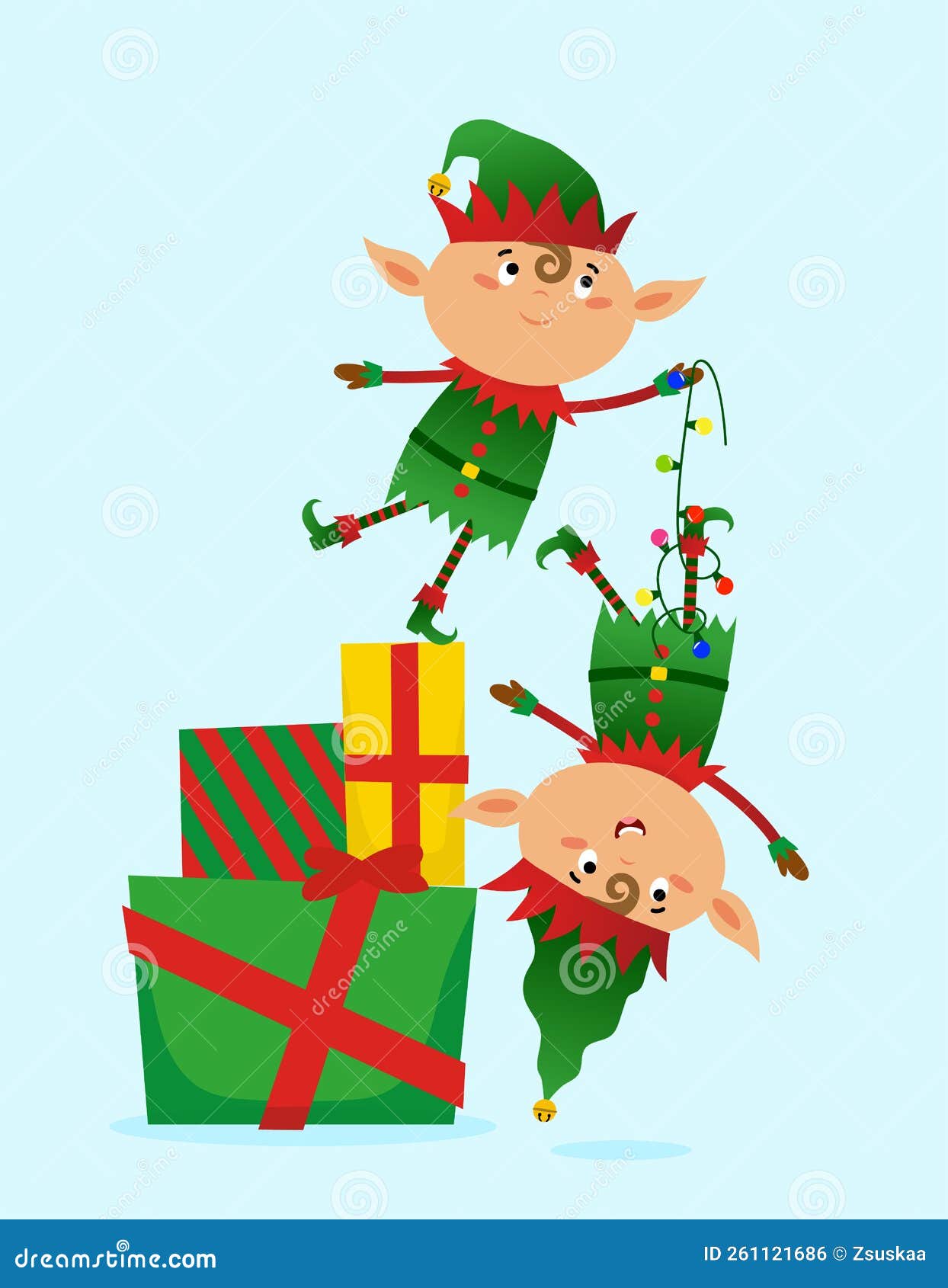 Christmas Elves - Santa`s Little Helpers in Cartoon Style. Stock Vector ...