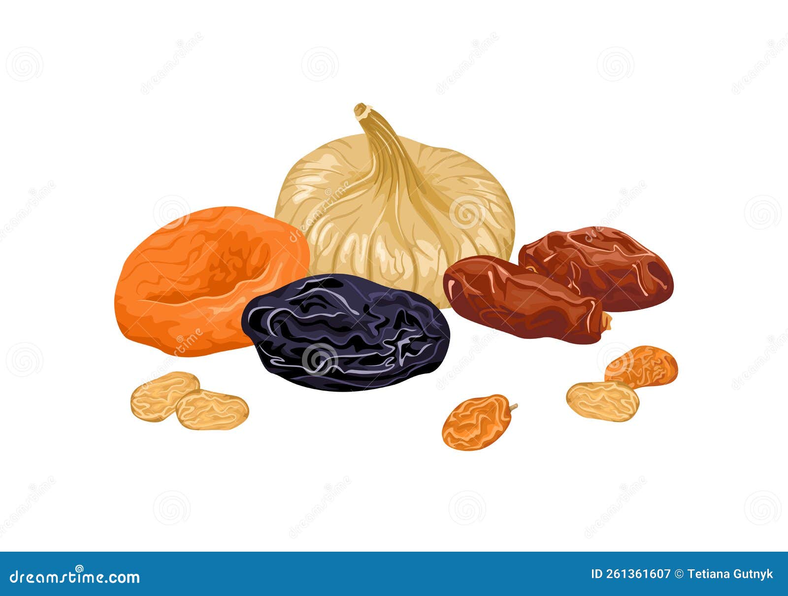 Dried Fruits Pile Isolated on White. Dates Fruit, Prunes, Raisin ...
