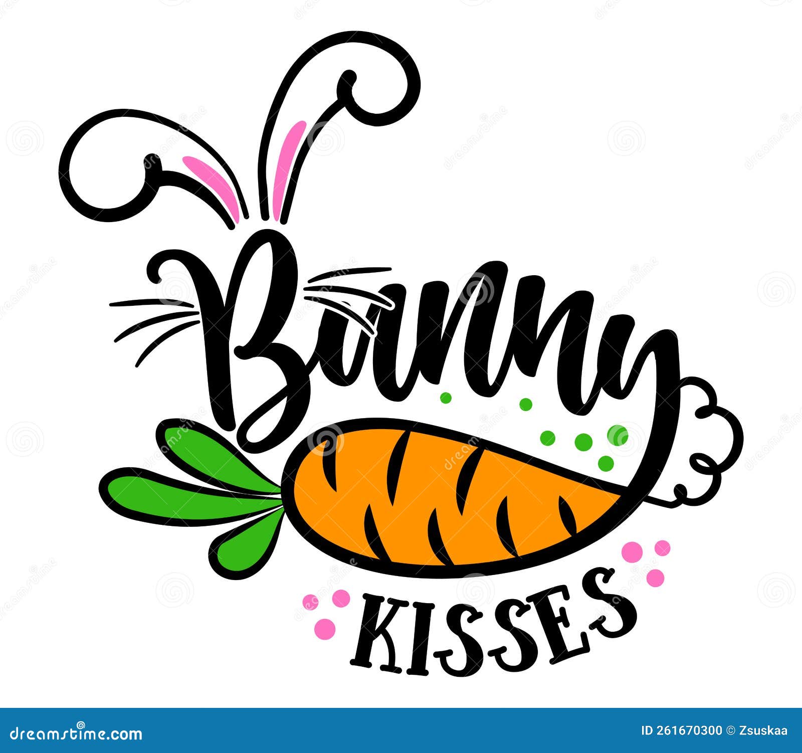 Bunny Kisses and Easter Wishes - Cute Bunny Saying. Funny Calligraphy ...