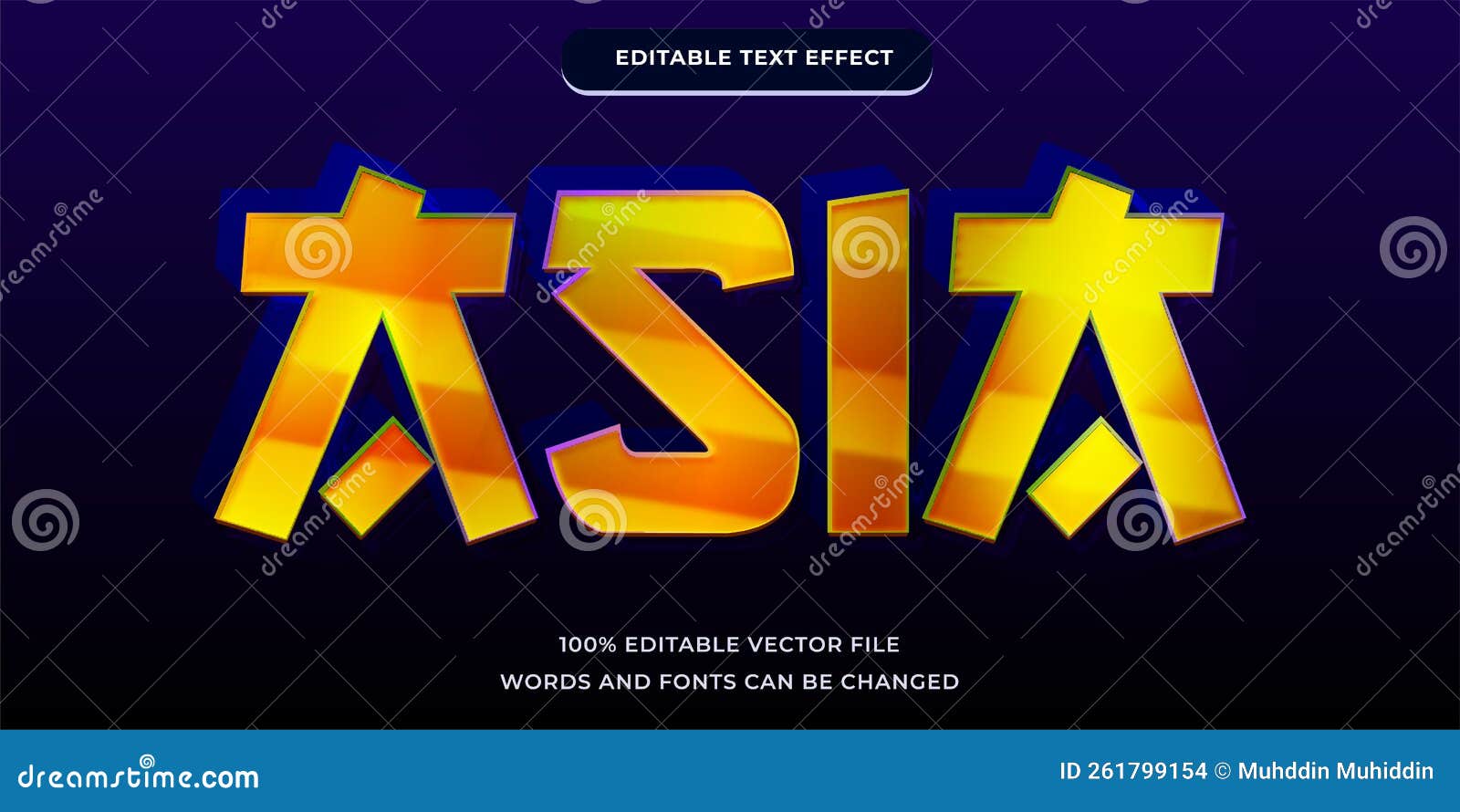 Asia Text Effect, Editable Gradient Text Modern and Yellow Red Font ...