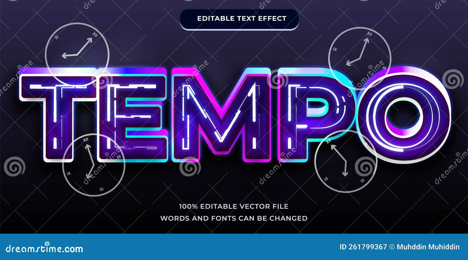 Tempo Text Effect, Editable Modern and 3D Blue White Line Font Style ...