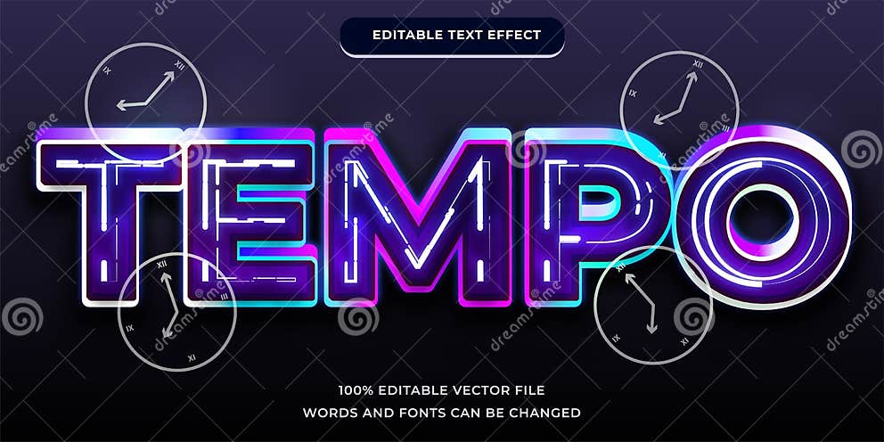 Tempo Text Effect, Editable Modern and 3D Blue White Line Font Style ...