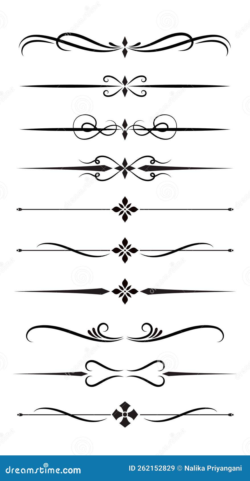 Calligraphic Design Elements, Dividers And Dashes Cartoon Vector ...