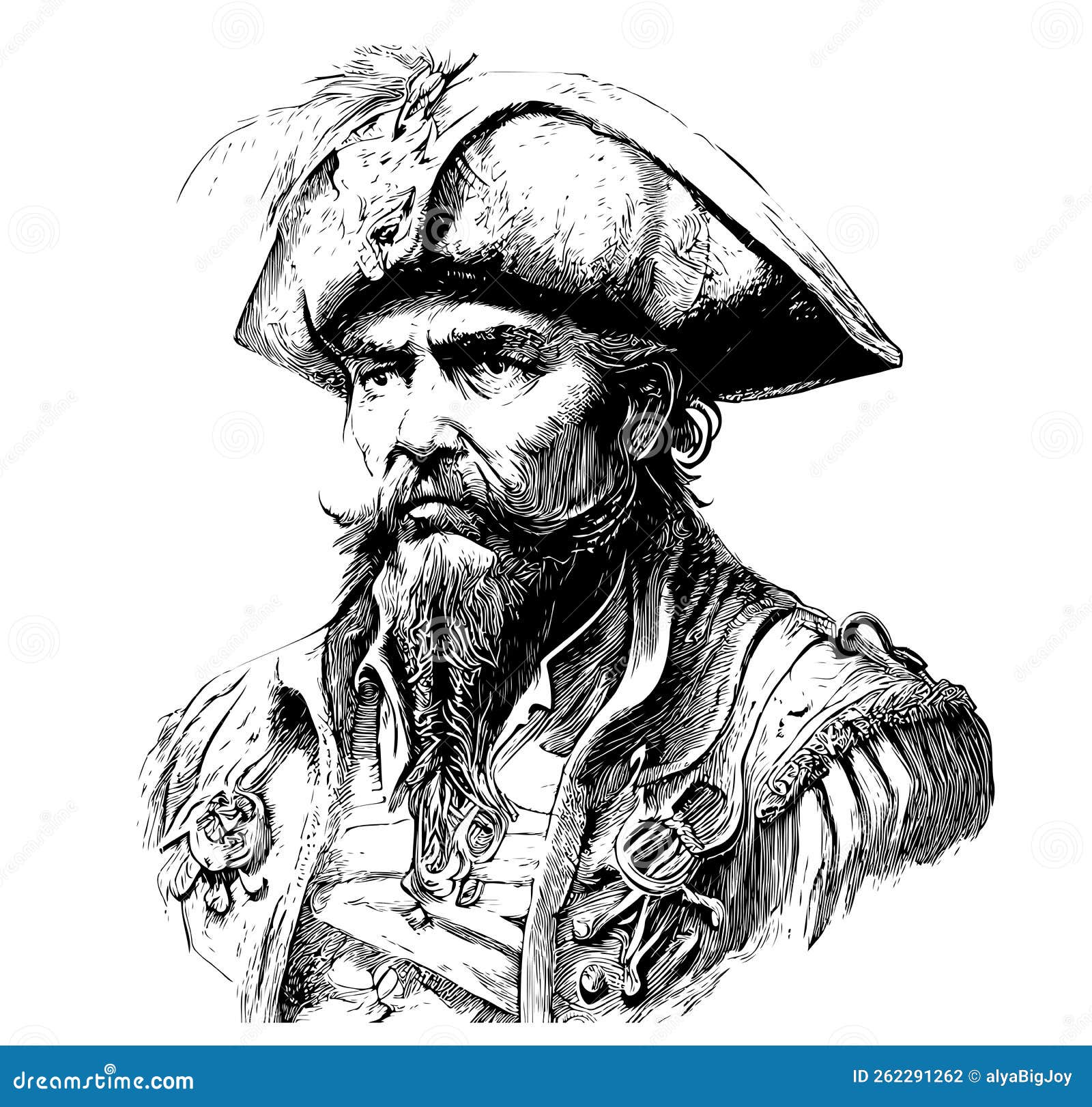 Pirate Portrait Black And White Cartoon Vector | CartoonDealer.com ...