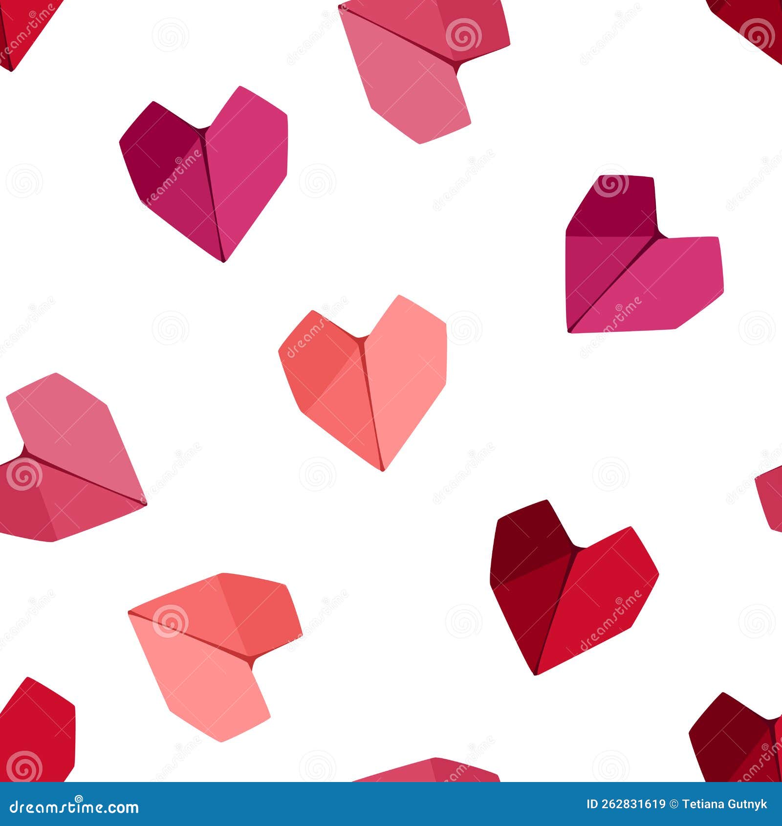Red and Pink Paper Origami Hearts Seamless Pattern. Love Background ...