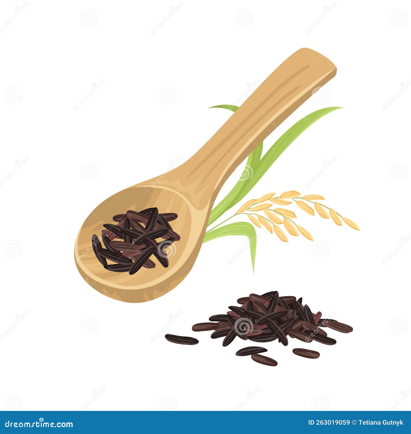 Dark Wild Rice Heap Isolated On White. Vector Cartoon Illustration Of ...