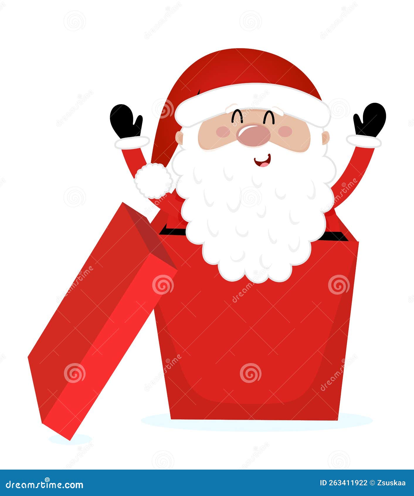 Santa Claus Jumps Out of the Gift Box - Illustration in Cartoon Style ...