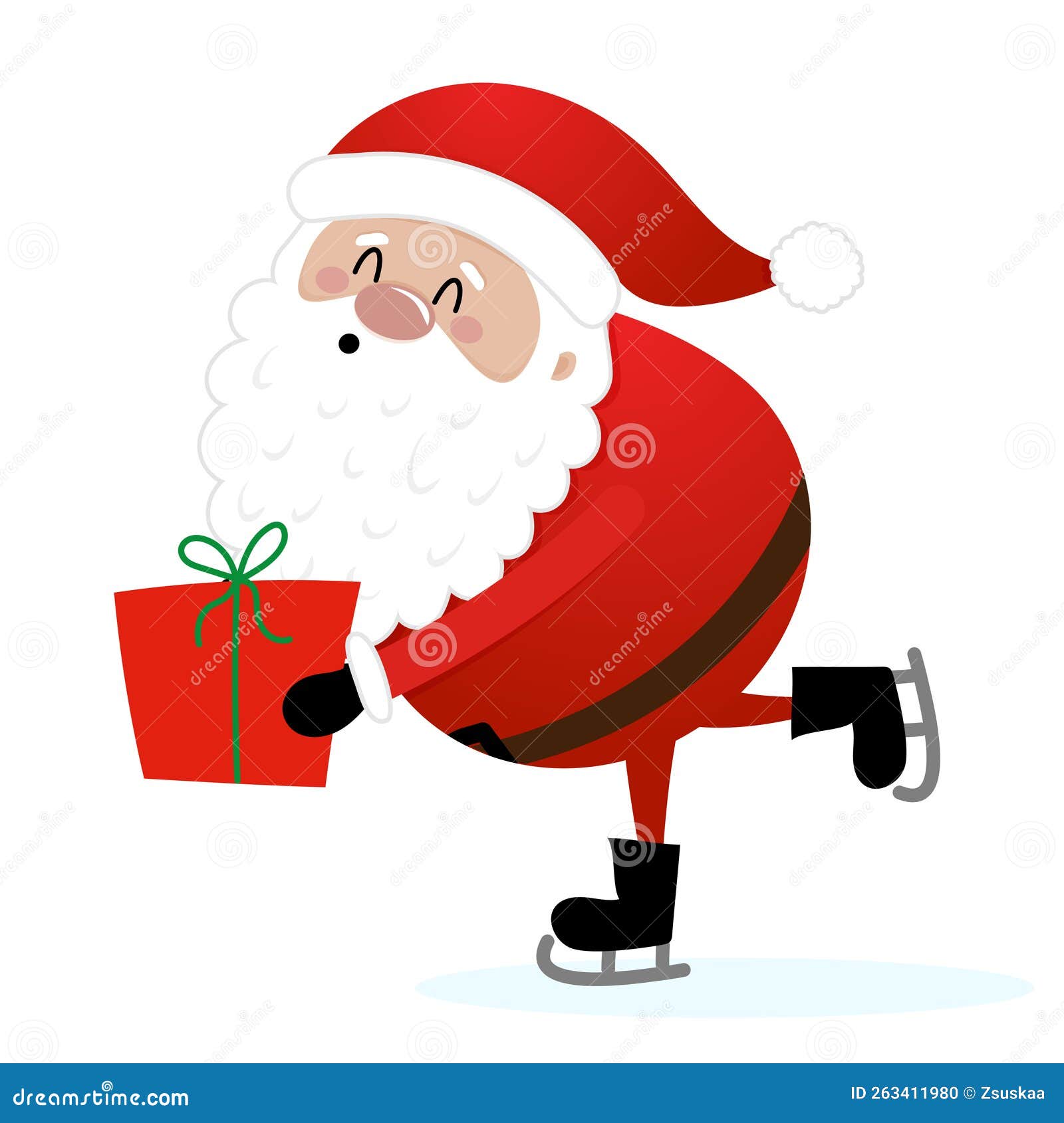 Santa Skating with Gifts - Illustration in Cartoon Style. Merry ...