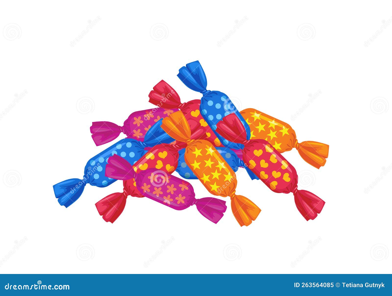 Heap of Candy in Bright Colored Wrappers. Vector Cartoon Illustration ...