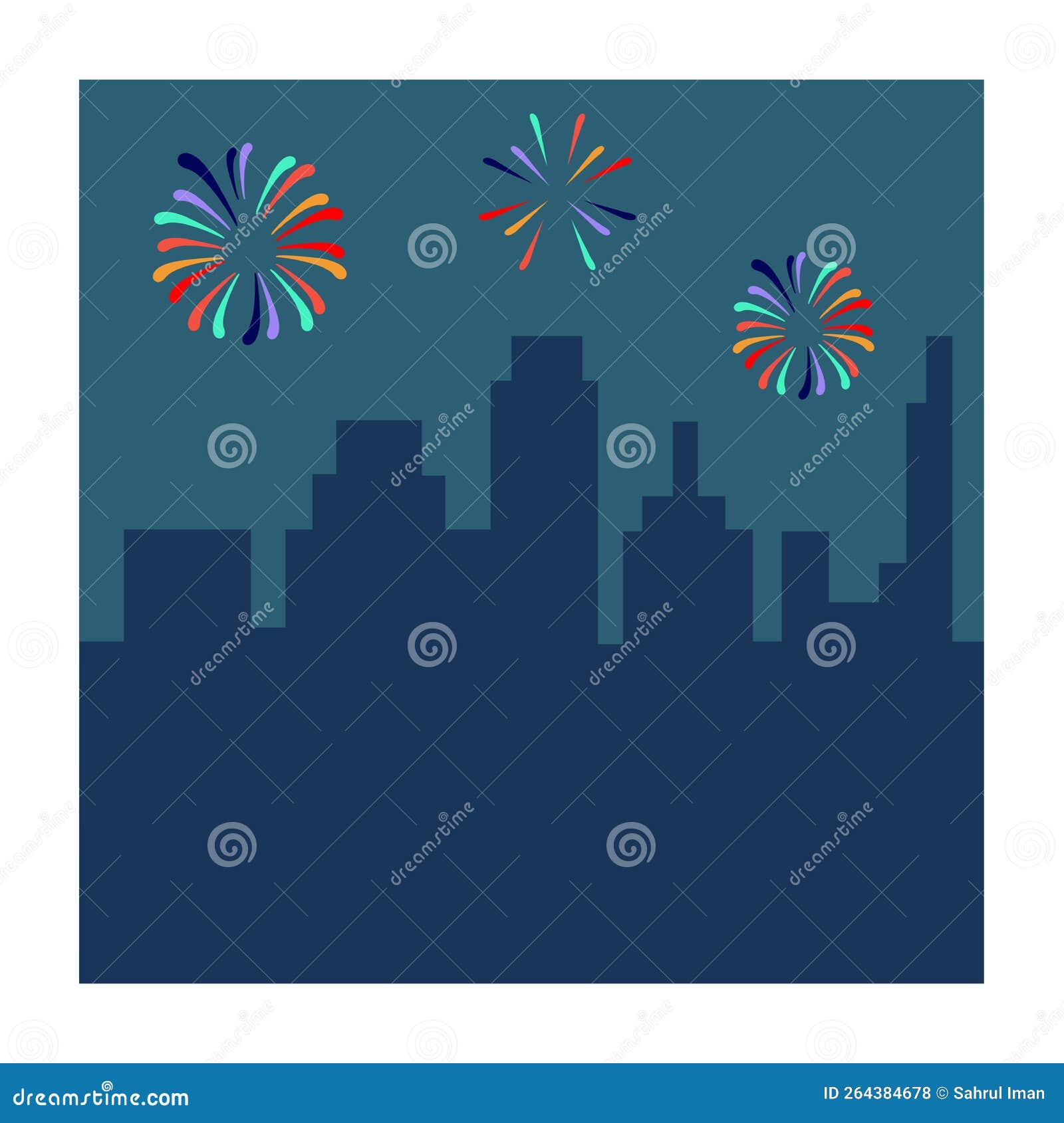 Fireworks Exploding Over the Building. Stock Illustration ...