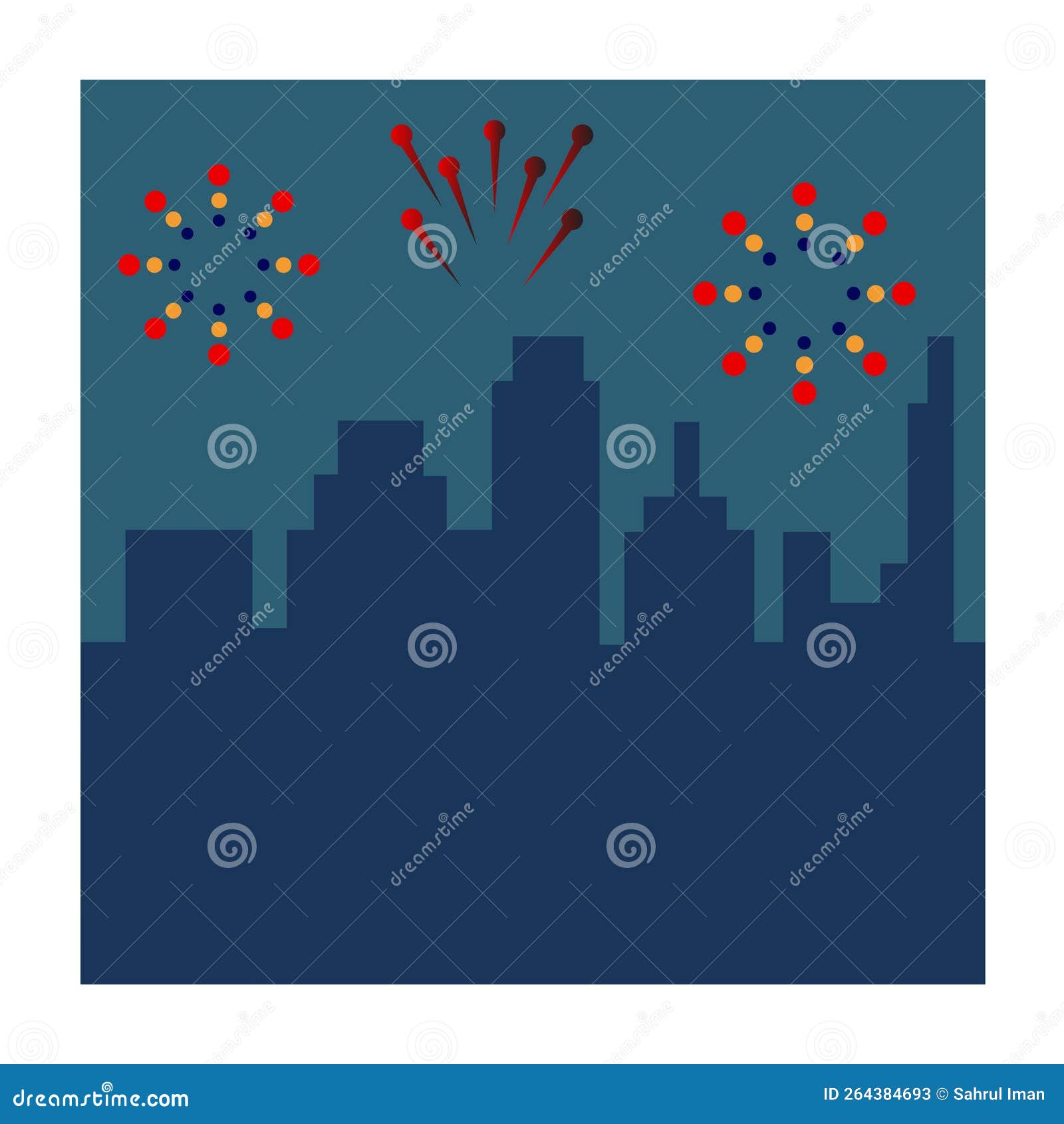 Fireworks Exploding Over the Building. Stock Illustration ...