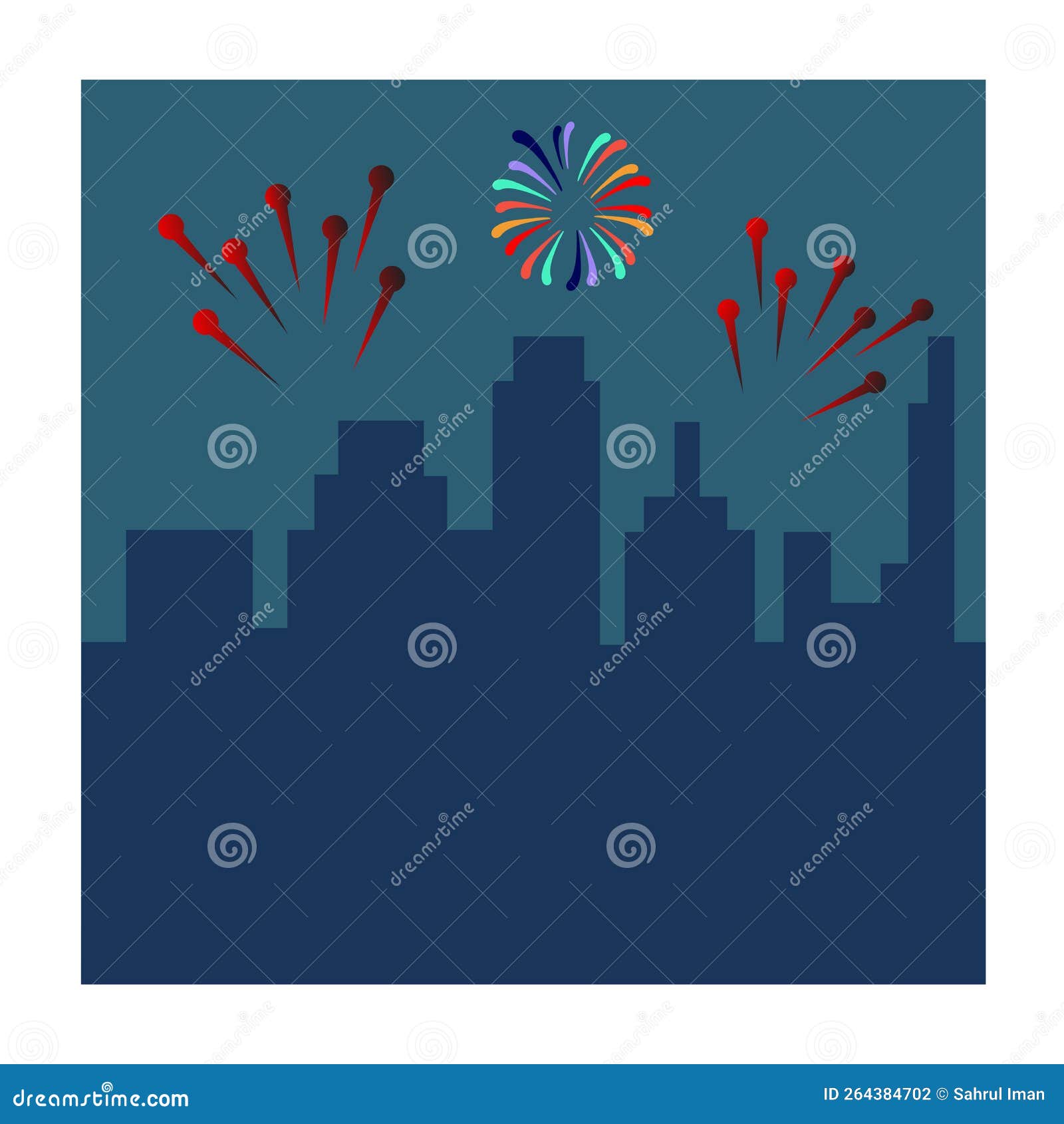 Fireworks Exploding Over the Building. Stock Illustration ...