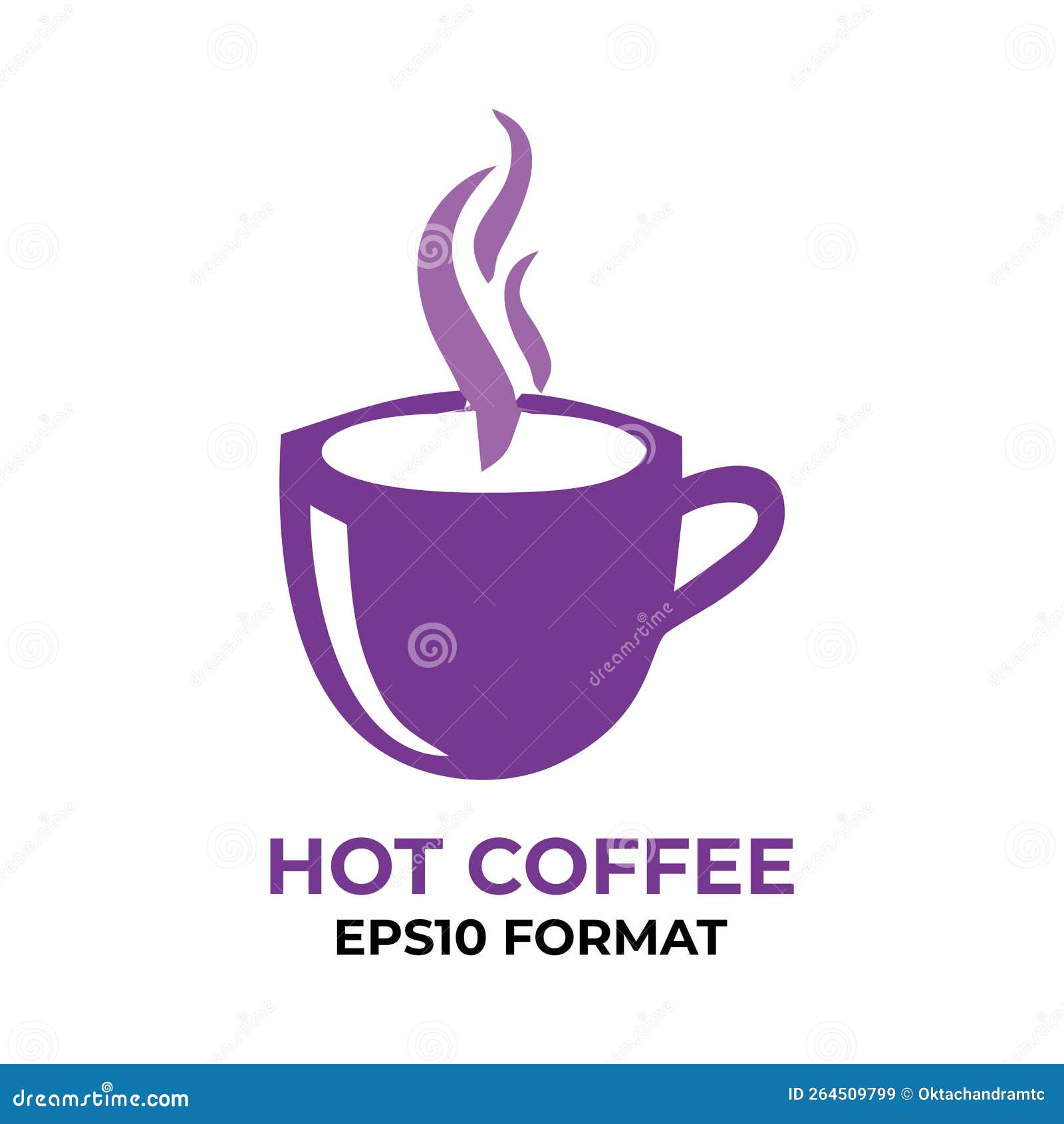Single Icon of a Cup of Hot Coffee with Smoke Billowing in Purple ...