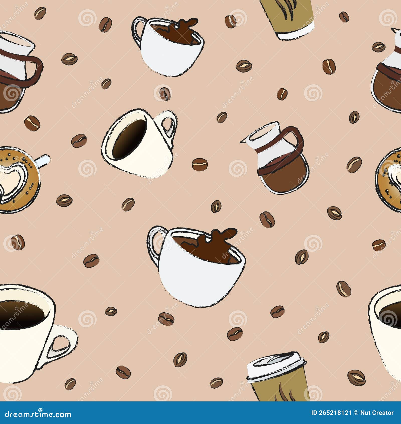 Coffee Elements Pattern Seamless Vector on Brown Background Stock ...