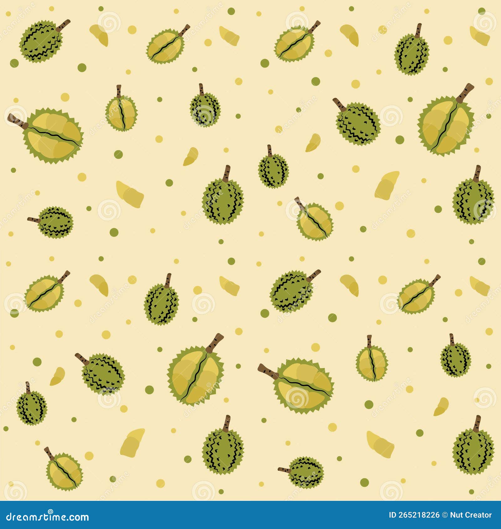 Durian and Circle Pattern Seamless Vector on Cream Color Background ...