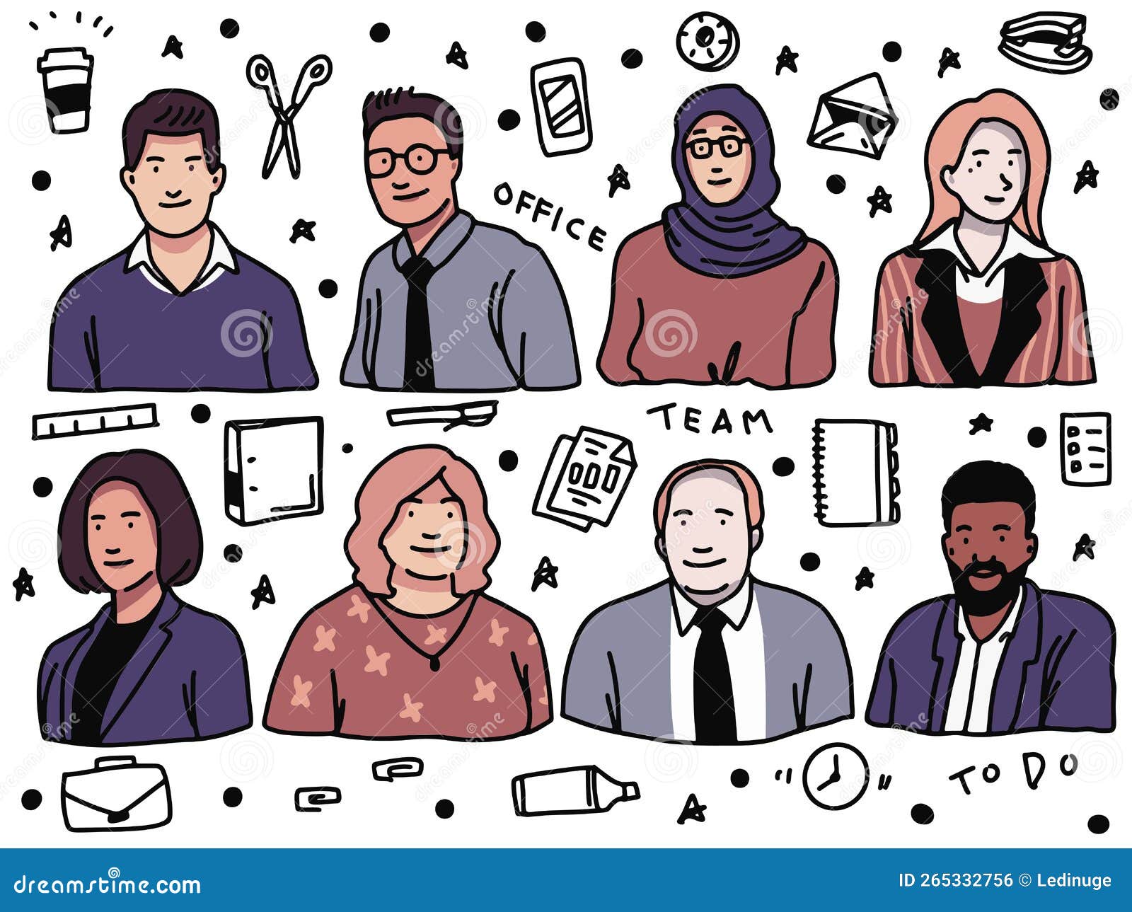 Office Man and Woman Employee Doodle Icon Set Stock Vector ...