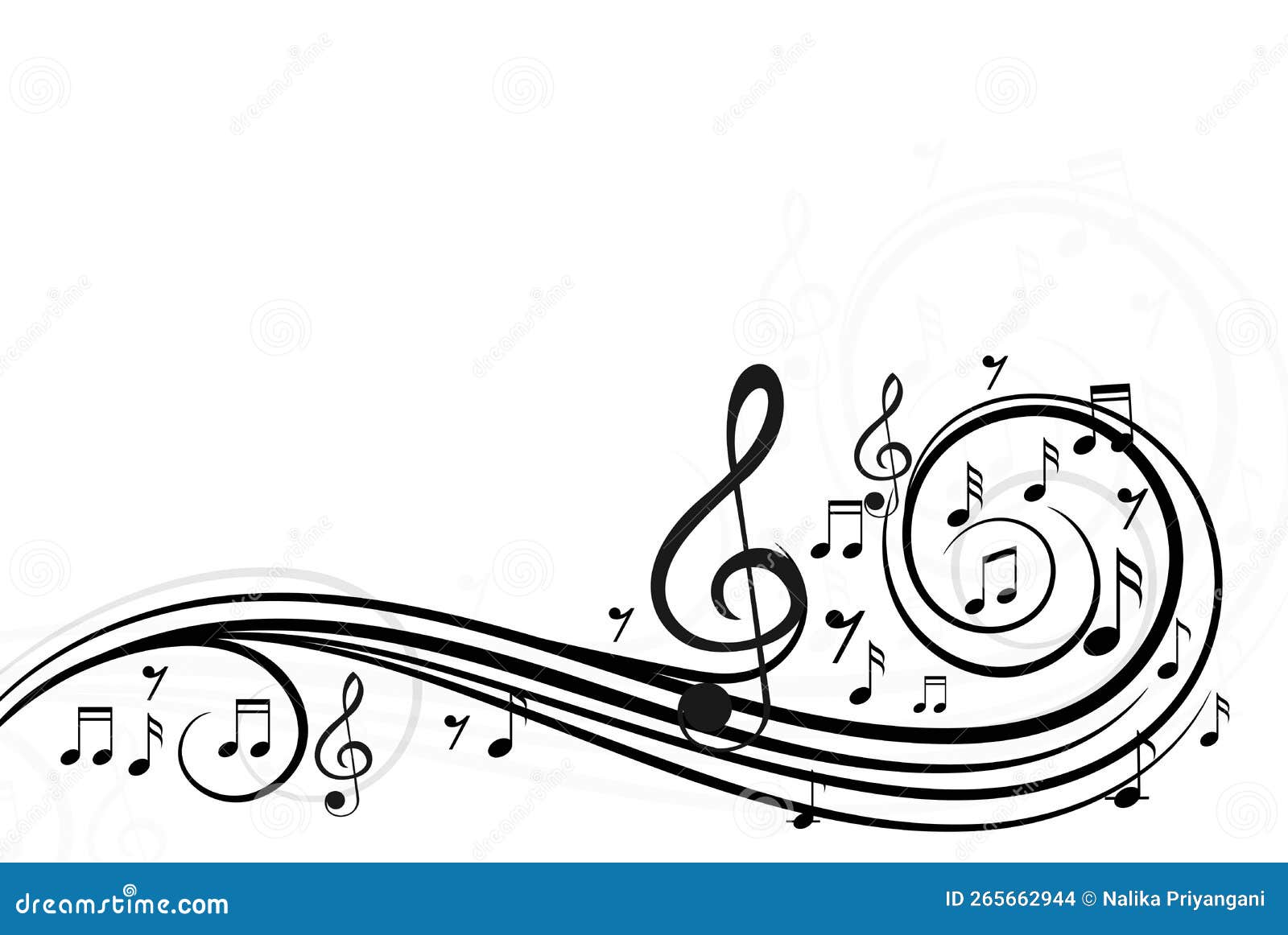 Music Notes with Waves in White Stock Vector - Illustration of white ...