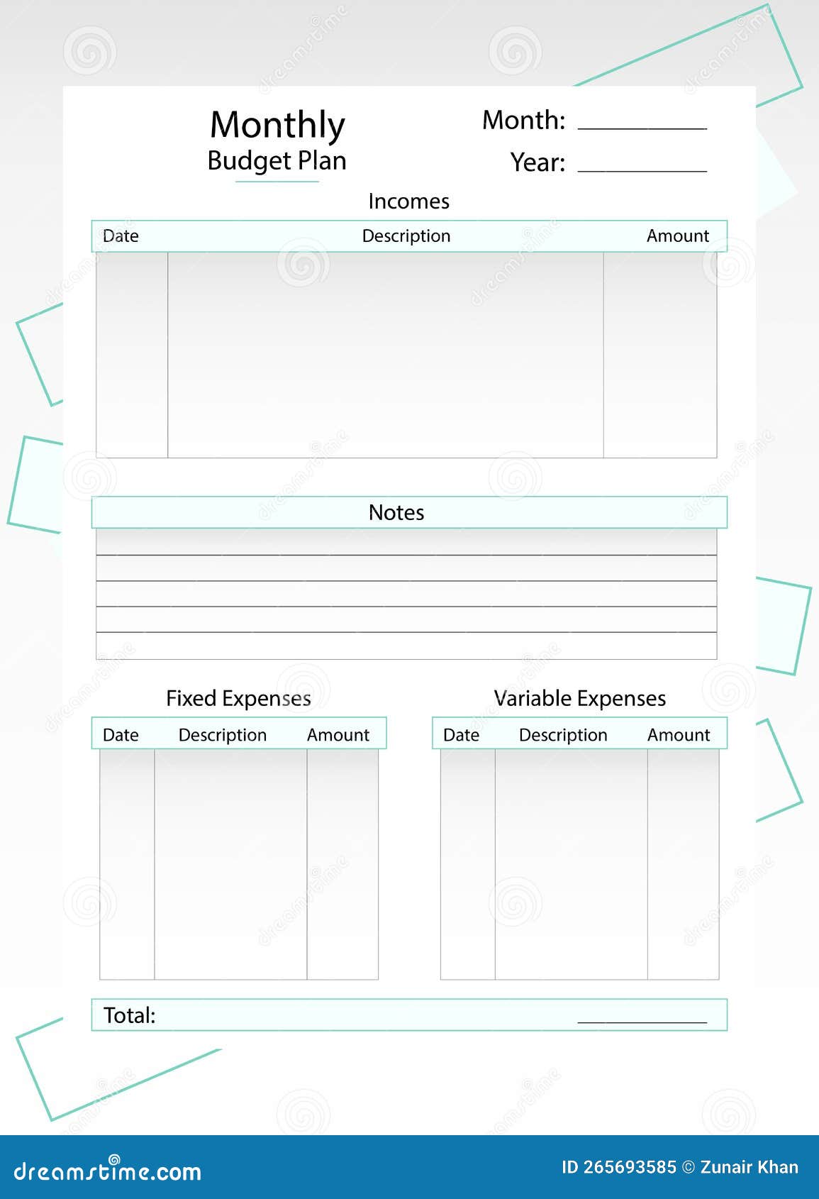 Professional Monthly Budget Planner Template in Light Colors Stock ...