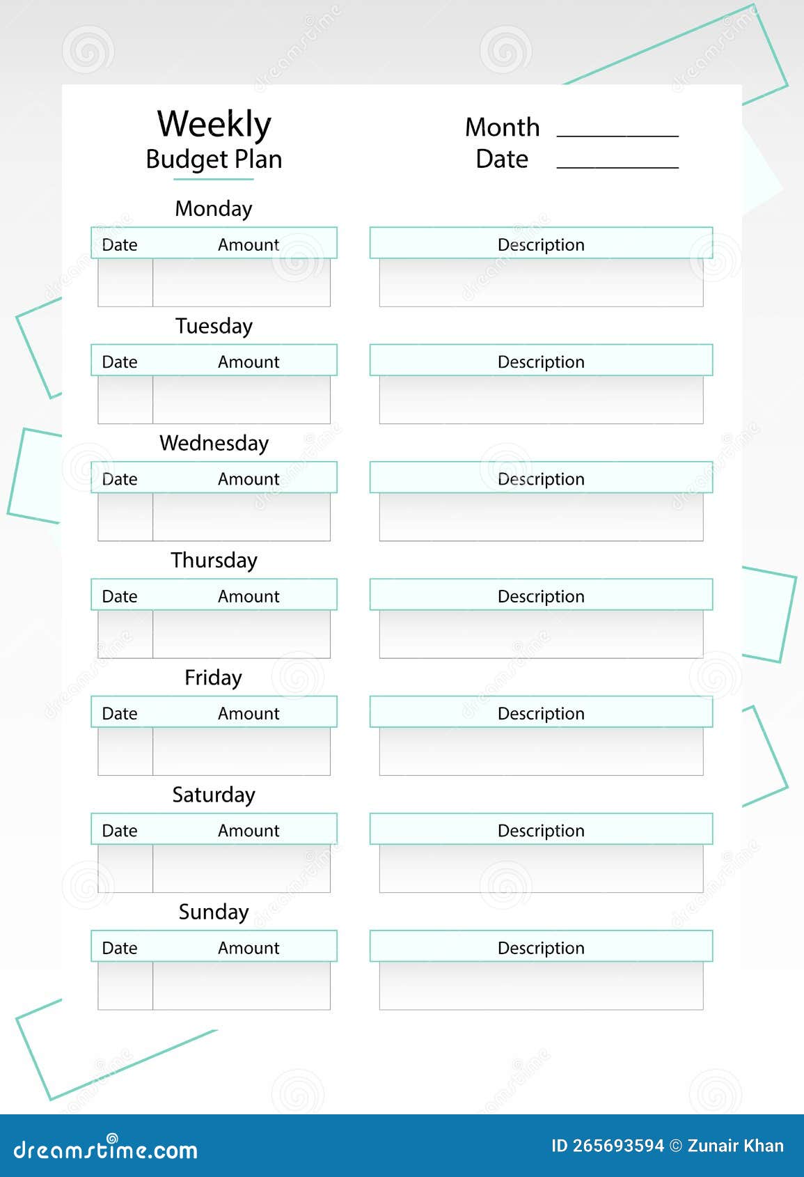 Professional Weekly Budget Planner Template in Light Colors Stock ...