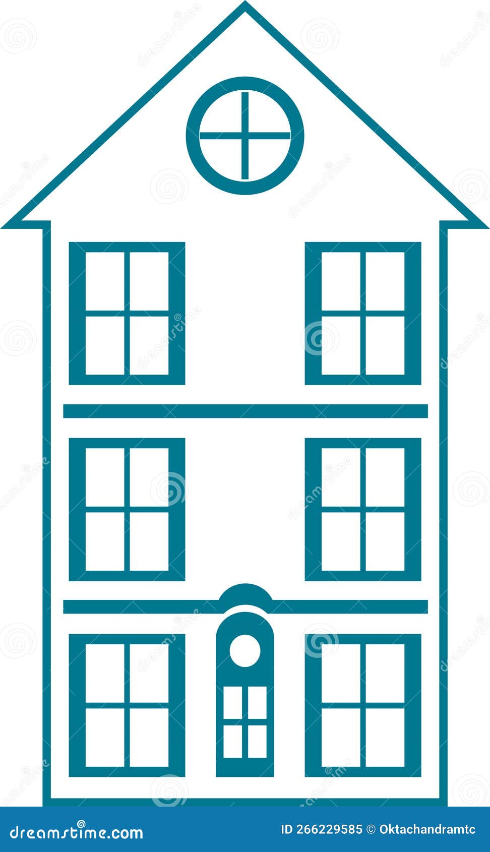 Illustration of a Terraced House with a Blue Outline Design Style ...