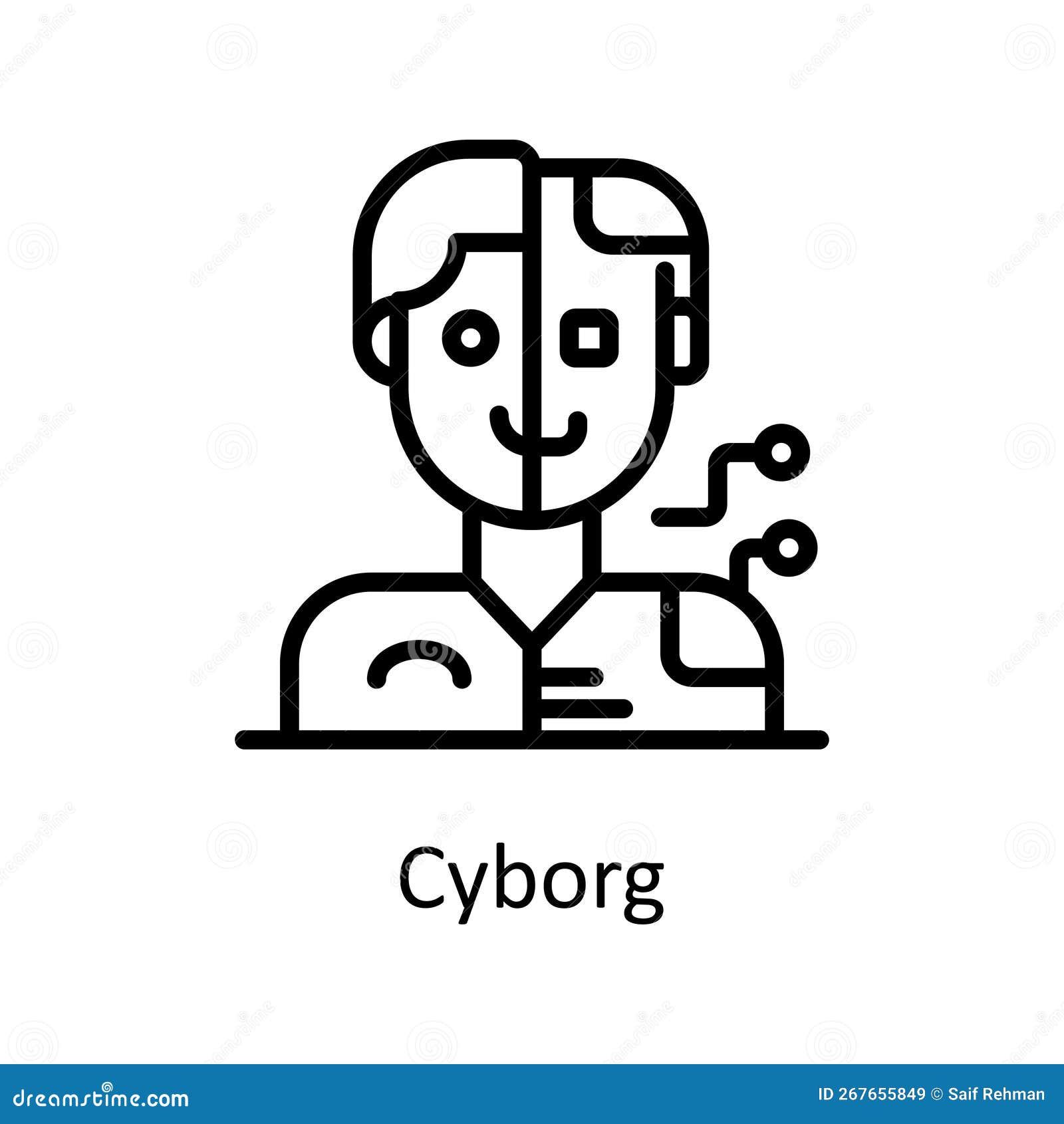 Cyborg Vector Outline Icon Design Illustration. Artificial Intelligence ...