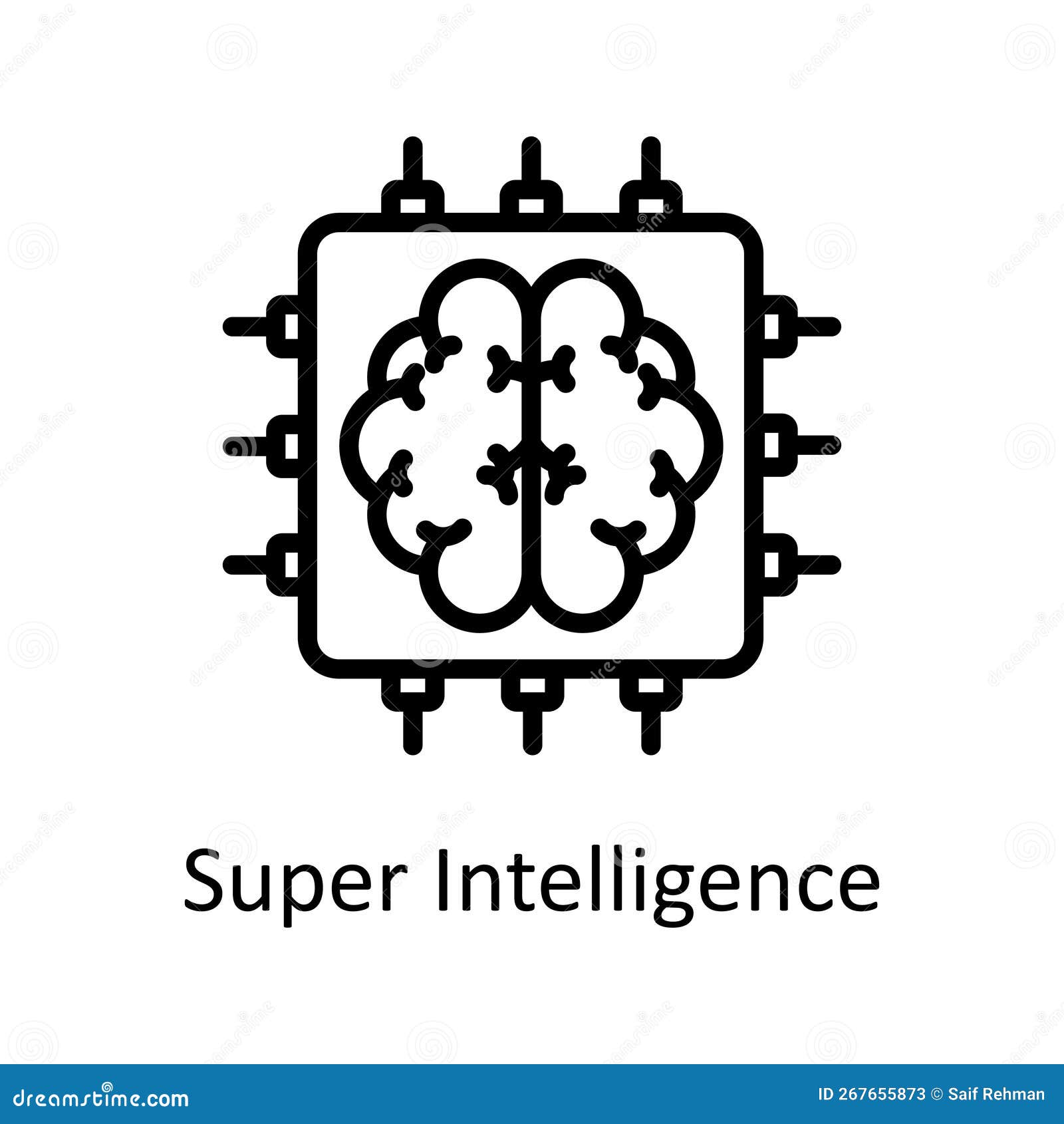 Brain Simulation Vector Outline Icon Design Illustration. Artificial ...