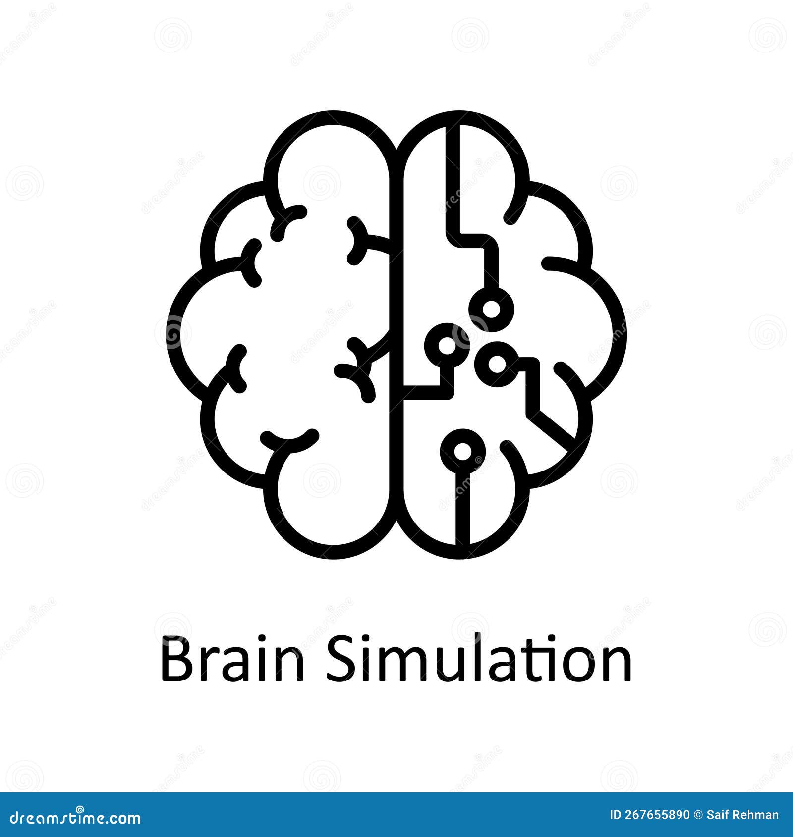 Brain Simulation Vector Outline Icon Design Illustration. Artificial ...
