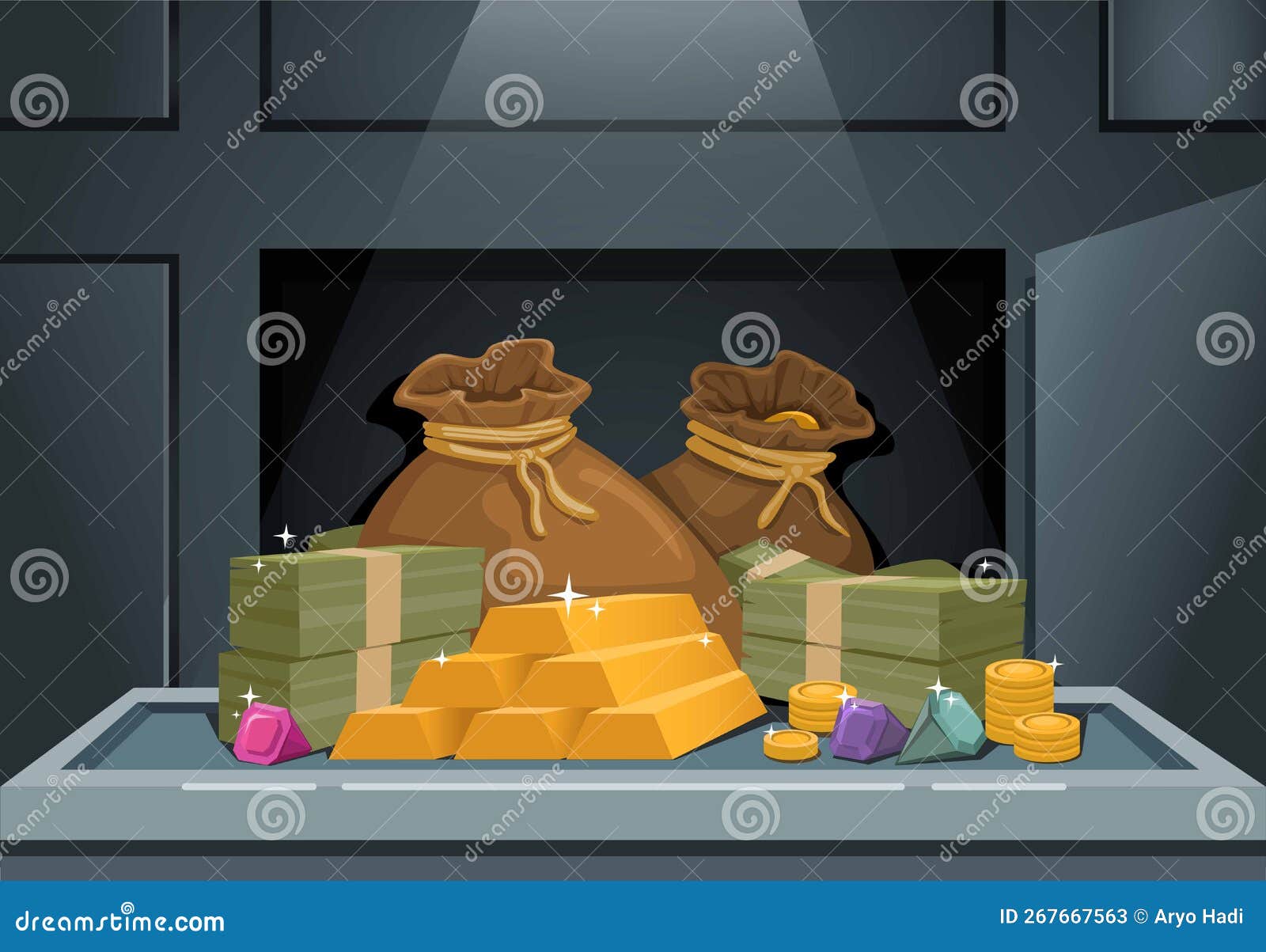 Vault Locker With Money Gold And Jewellery Cartoon Illustration Vector ...