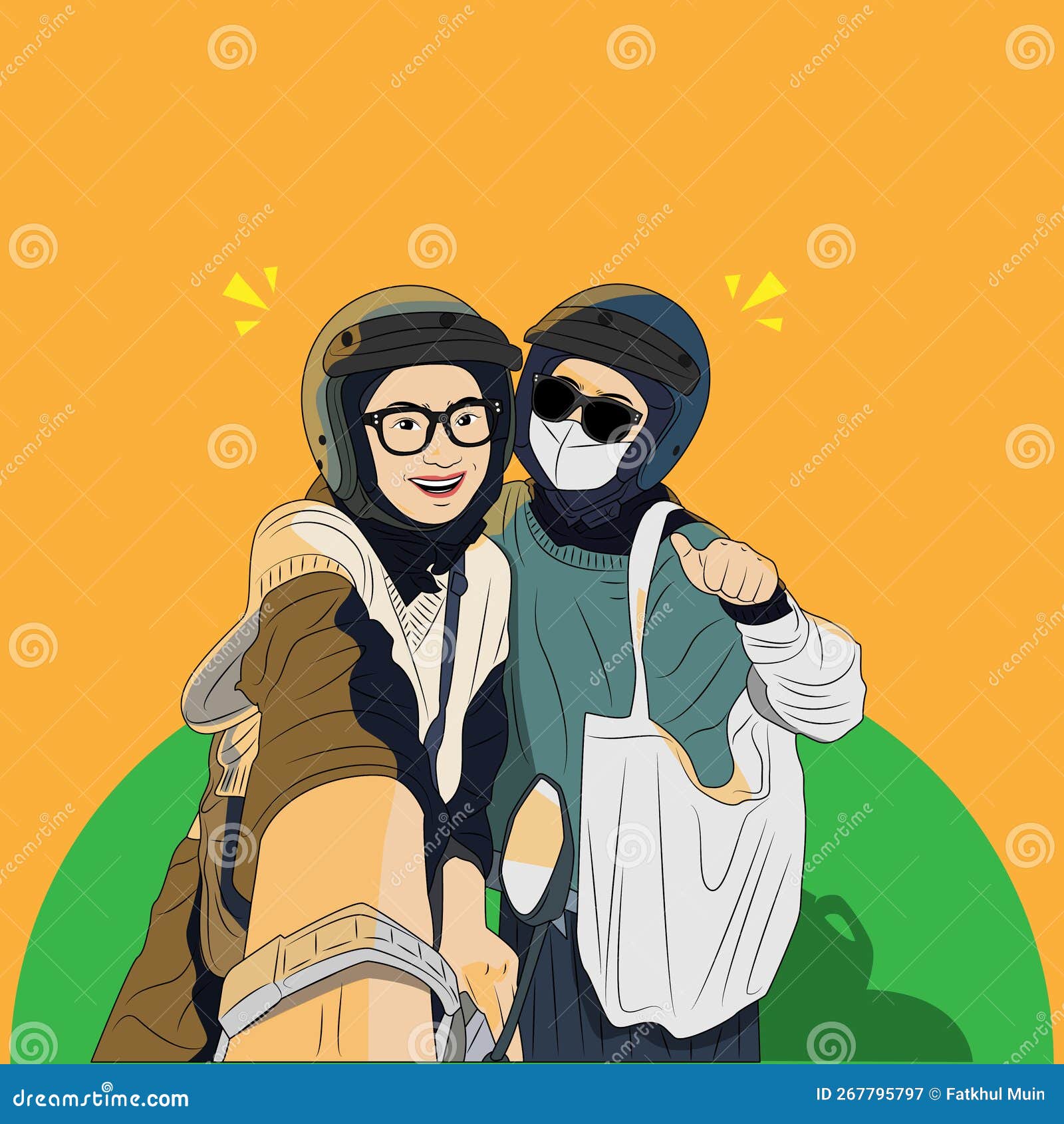 Two Cute Teenage Female Riders Using Helmets Cartoon Vector ...