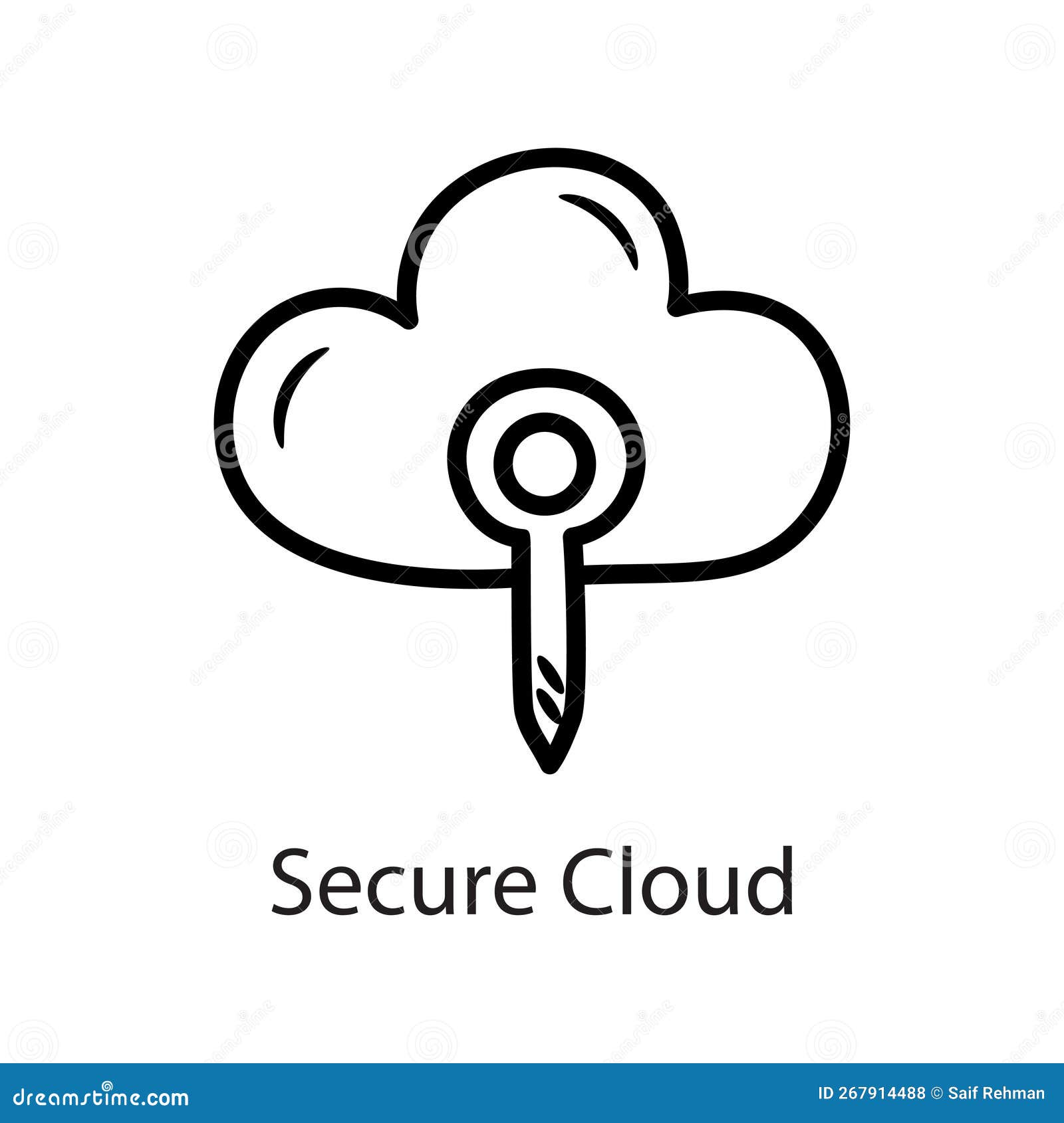 Secure Cloud Outline Icon Design Illustration. Data Symbol on White ...