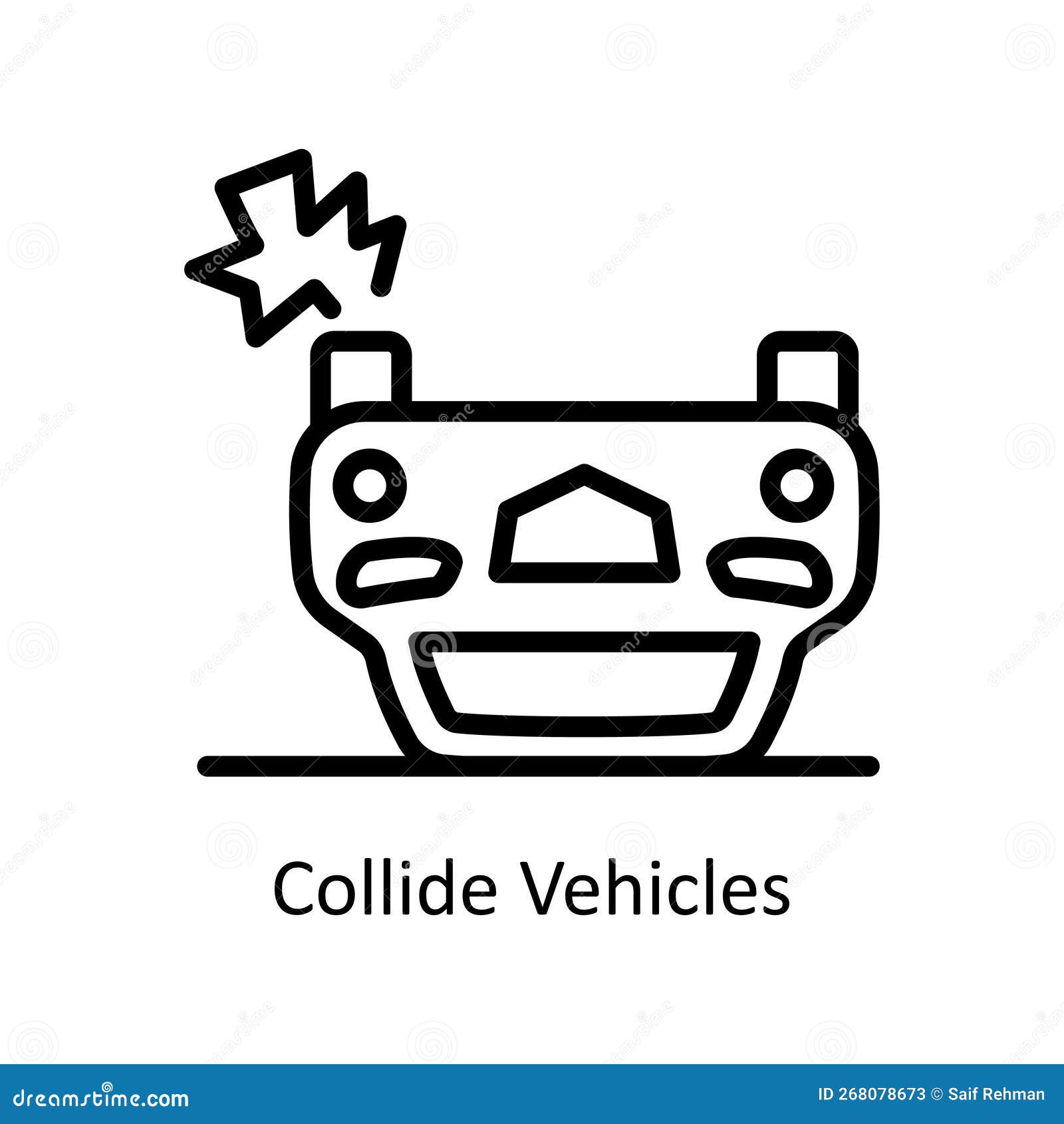 Collide Vehicles Vector Outline Icon Design Illustration. Car Accident ...
