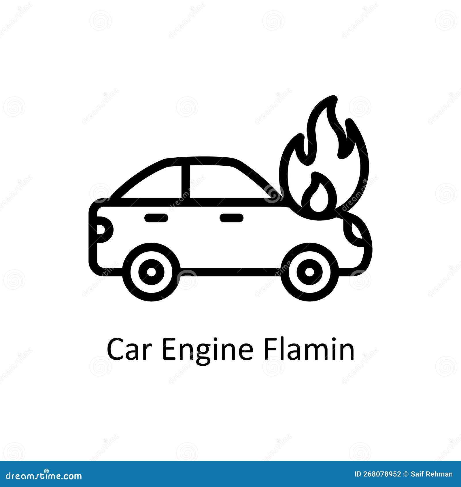 Engine Flaming Vector Outline Icon Design Illustration. Car Accident ...
