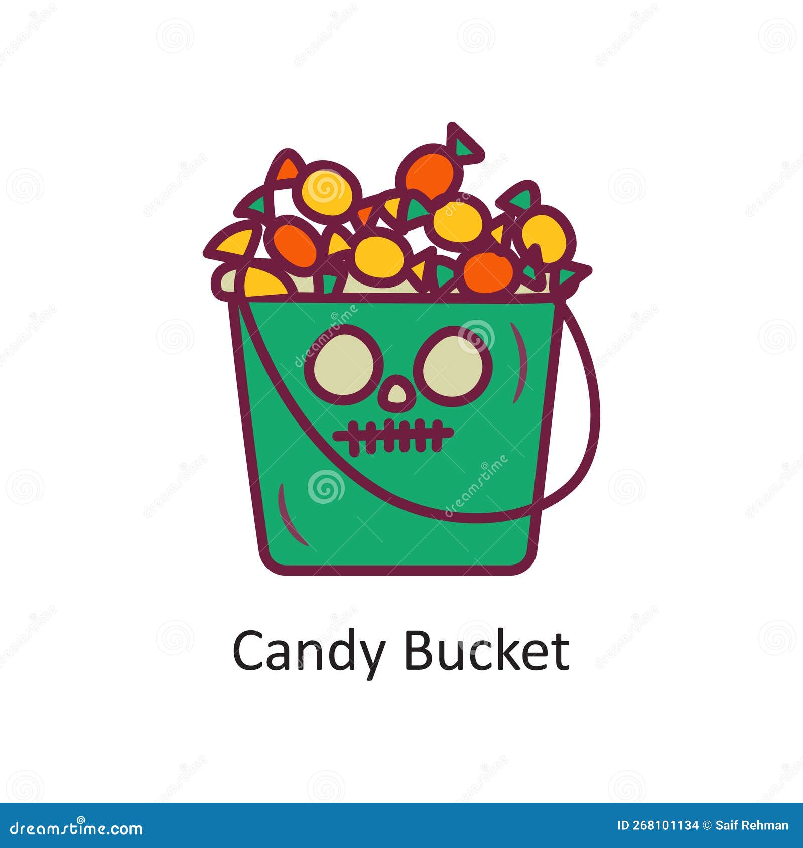 Candy Bucket Vector Fill Outline Icon Design Illustration. Halloween ...