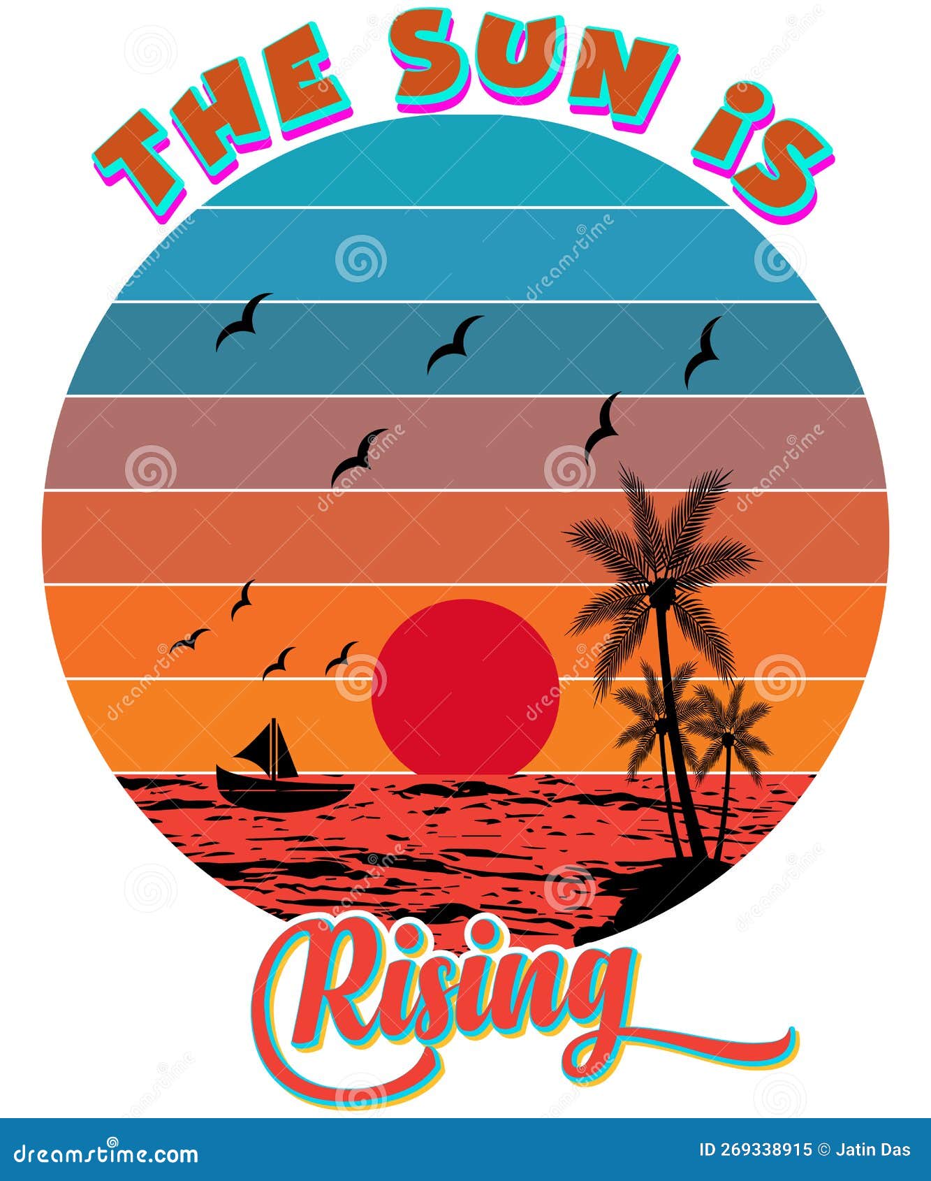 The Sun is Rising Retro T-shirt Design. Sun Shining in the River. Sun ...