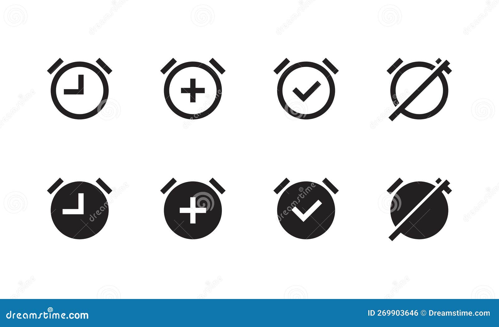 Alarm Clock Icon Set. Timer Action Option Icon Vector Illustration ...