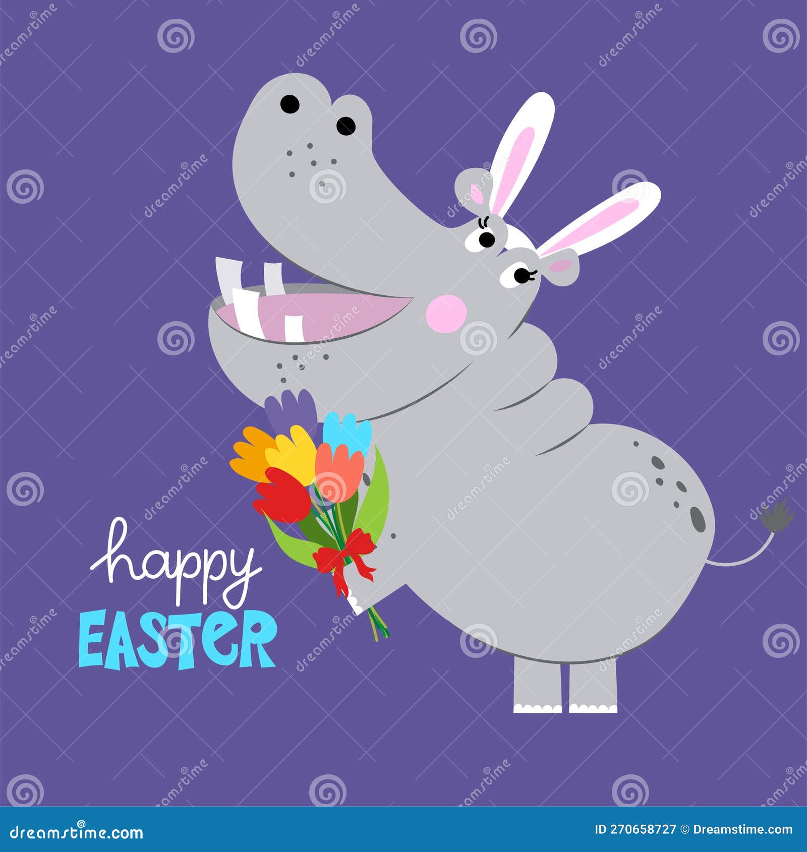 Happy Easter - Funny Hand Drawn Doodle, Cartoon Hippopotamus. Good for ...