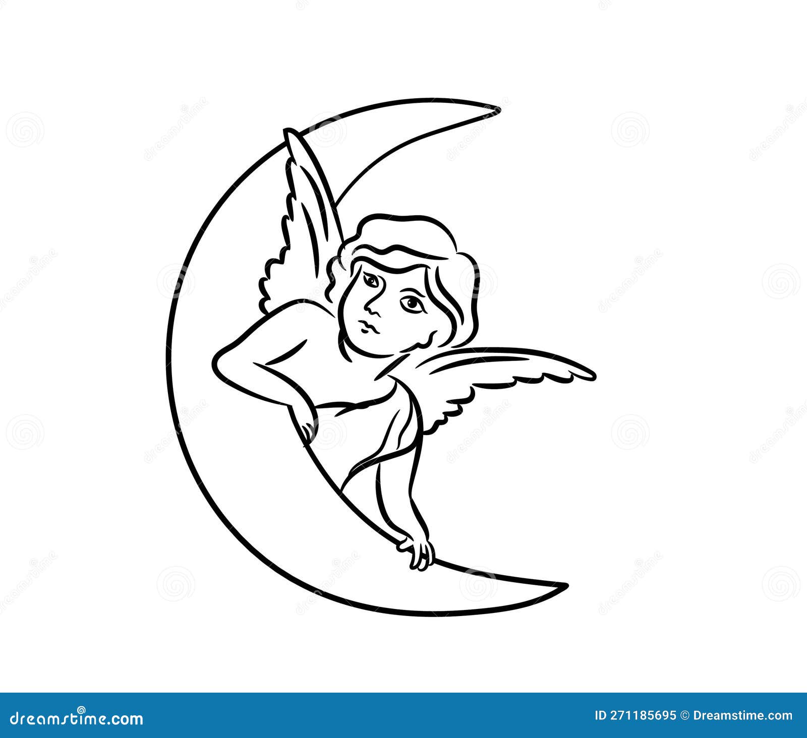 Vector Illustration of Cupid Behind Moon. Stock Vector - Illustration ...